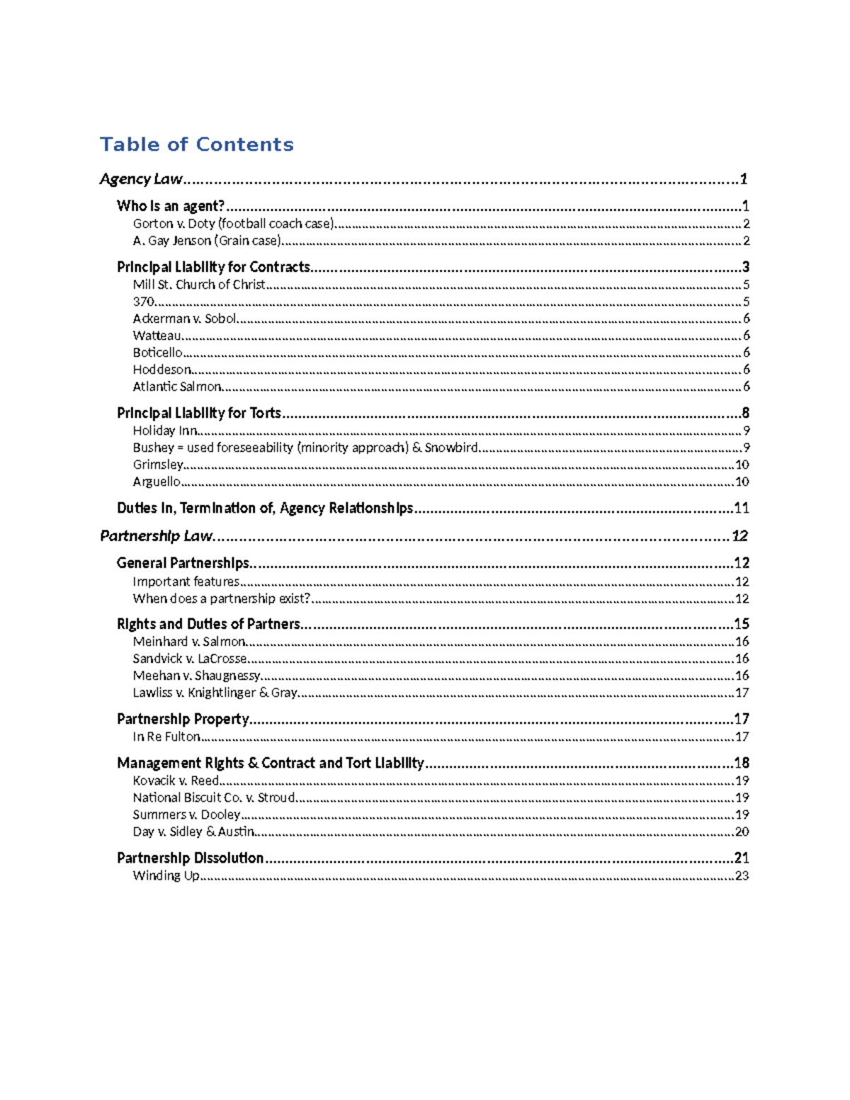BA Outline - Table of Contents Agency - Studocu