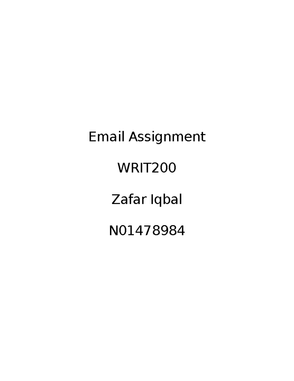 Email Assignment - Lecture notes - PFP 207 - Email Assignment WRIT ...