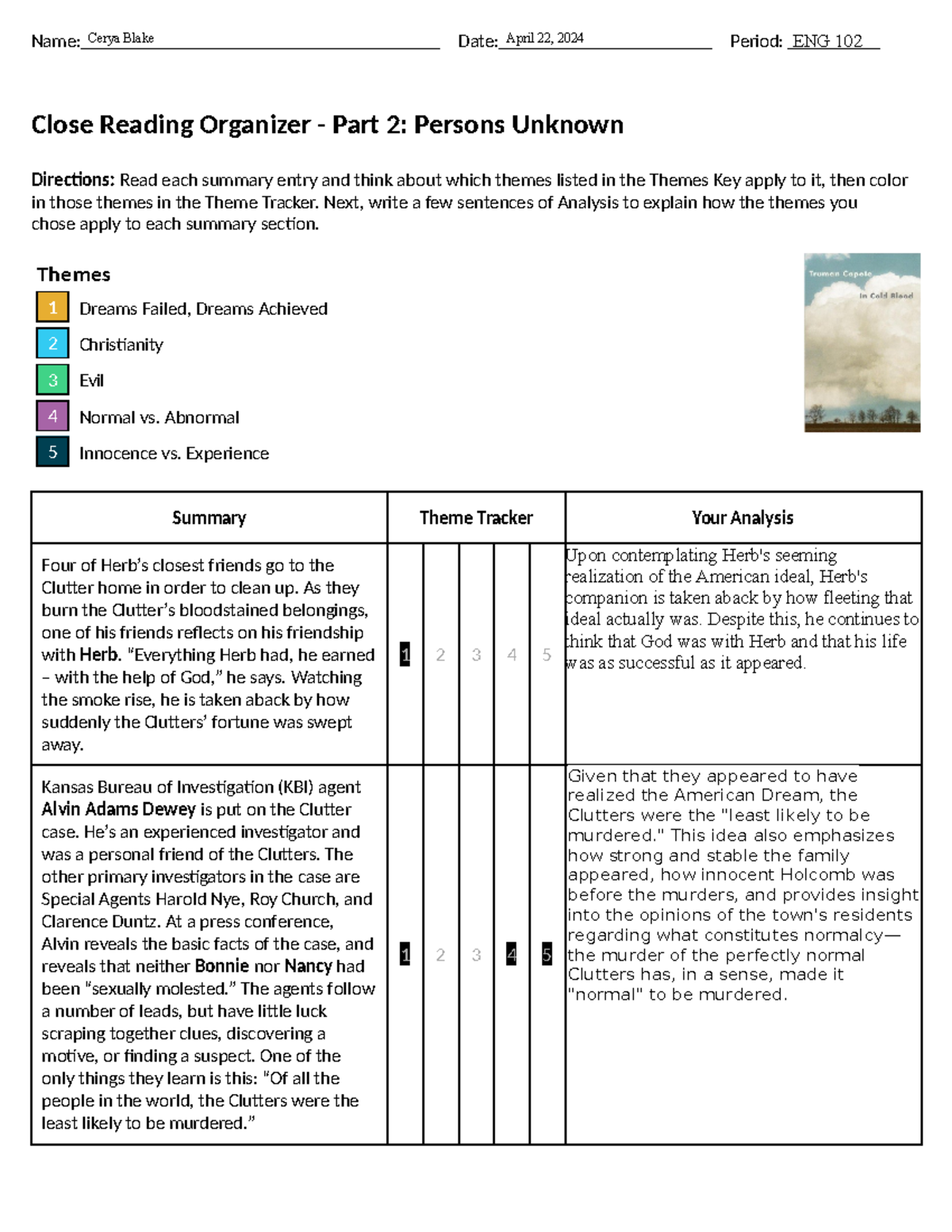 1. Close Reading Organizer Part 2 Persons Unknown - Name: Date: Period ...