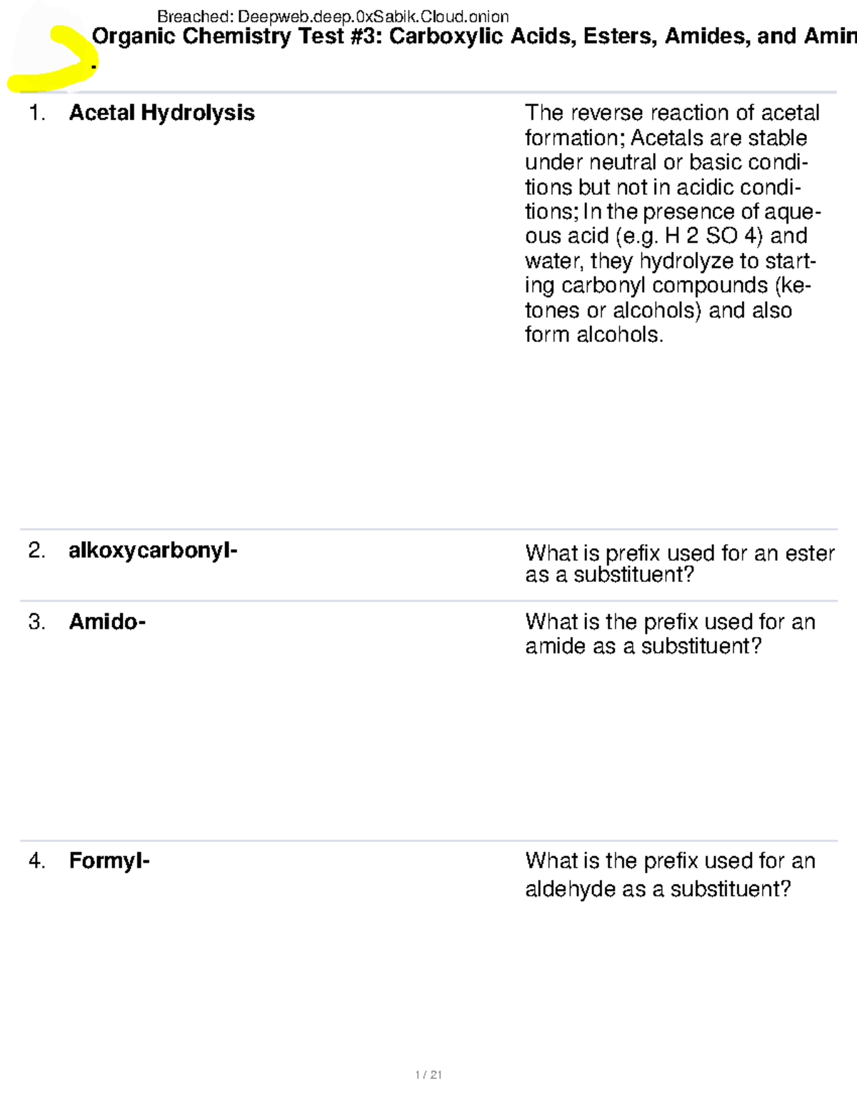 Test3 chemistry - Sjsjsjd - Acetal Hydrolysis The reverse reaction of ...