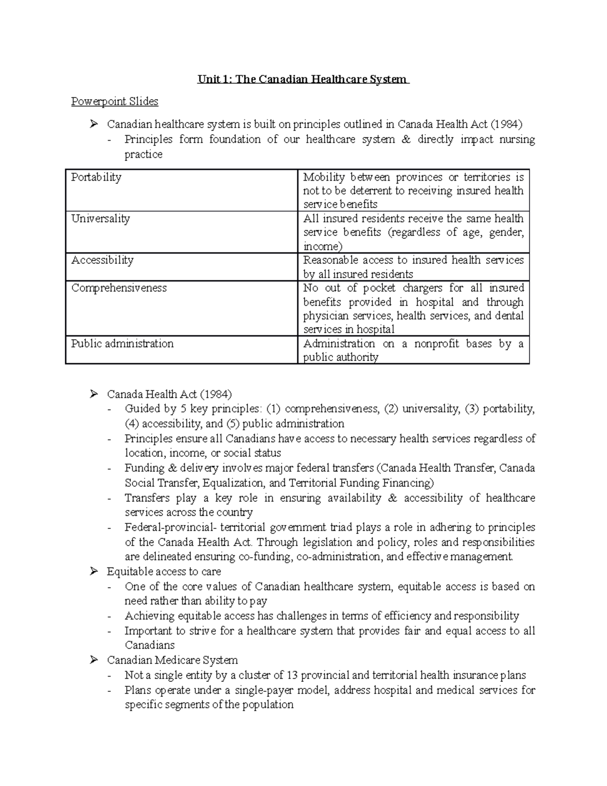 Unit 1 Canadian Healthcare System - Unit 1: The Canadian Healthcare ...