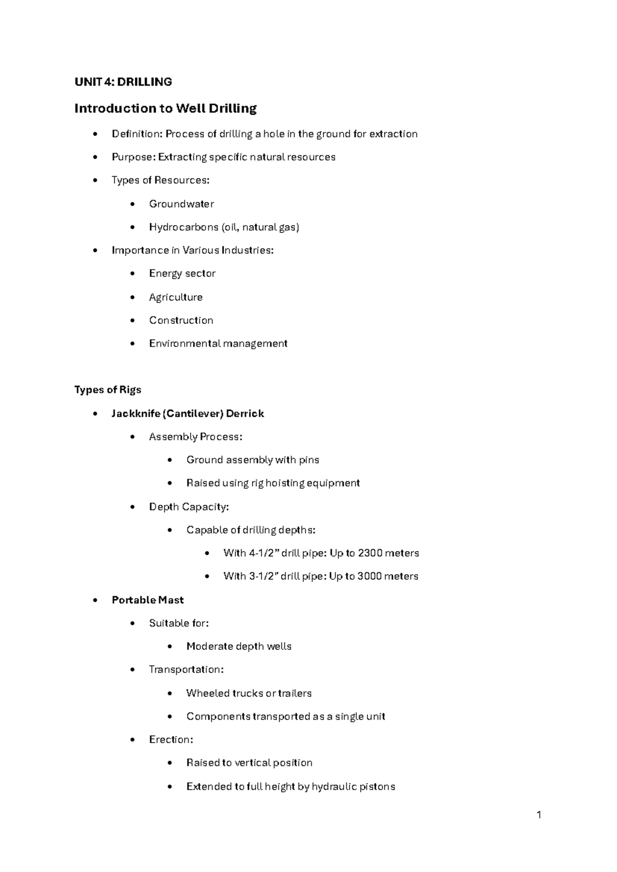 C4 Petro - UNIT 4: DRILLING Introduction to Well Drilling • Definition ...