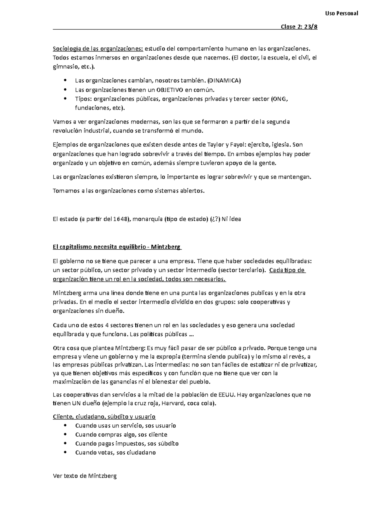 Sociología de las organizaciones - Clase 2: 23/ Sociología de las organizaciones: estudio del ...