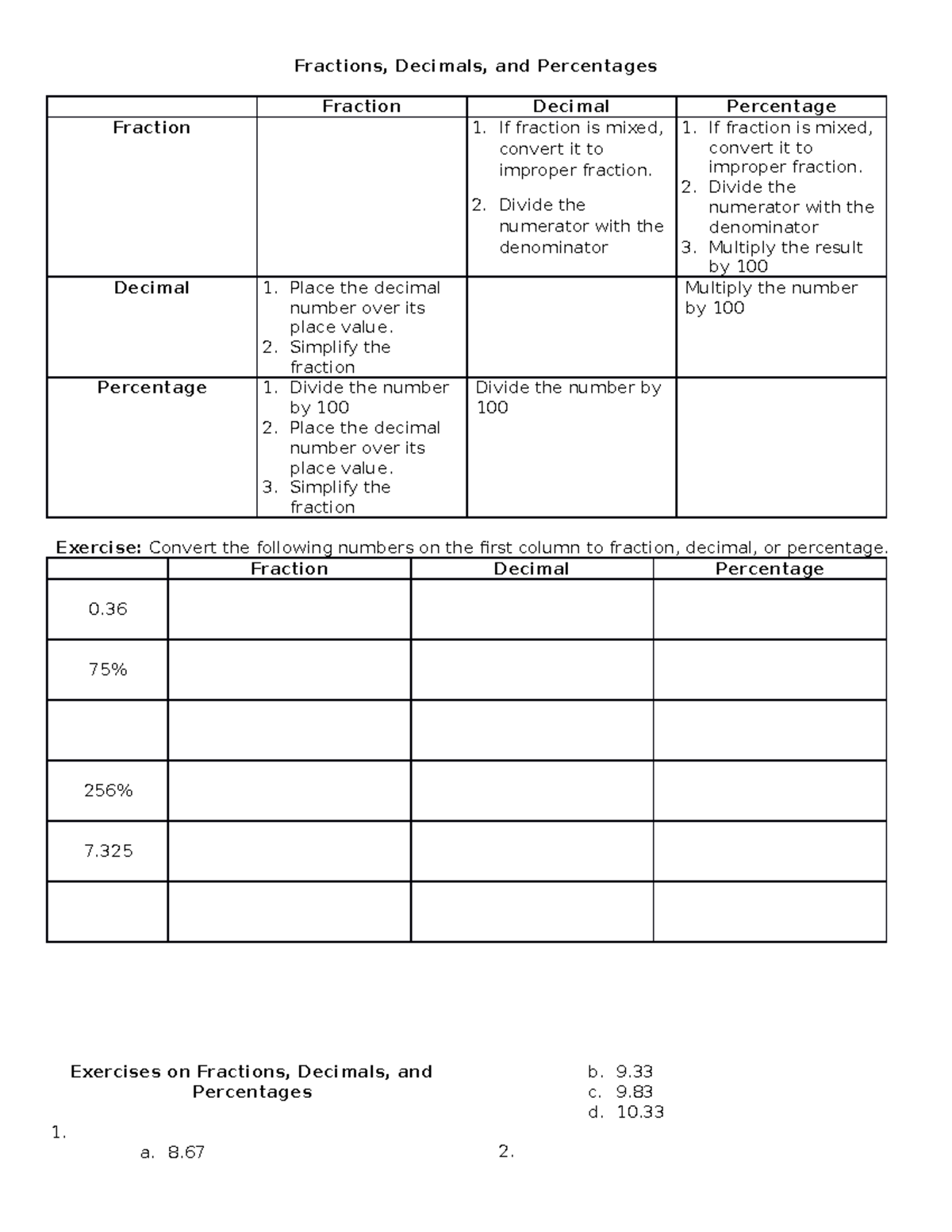 01 Fractions, Decimals, and Percentages - Fractions, Decimals, and ...