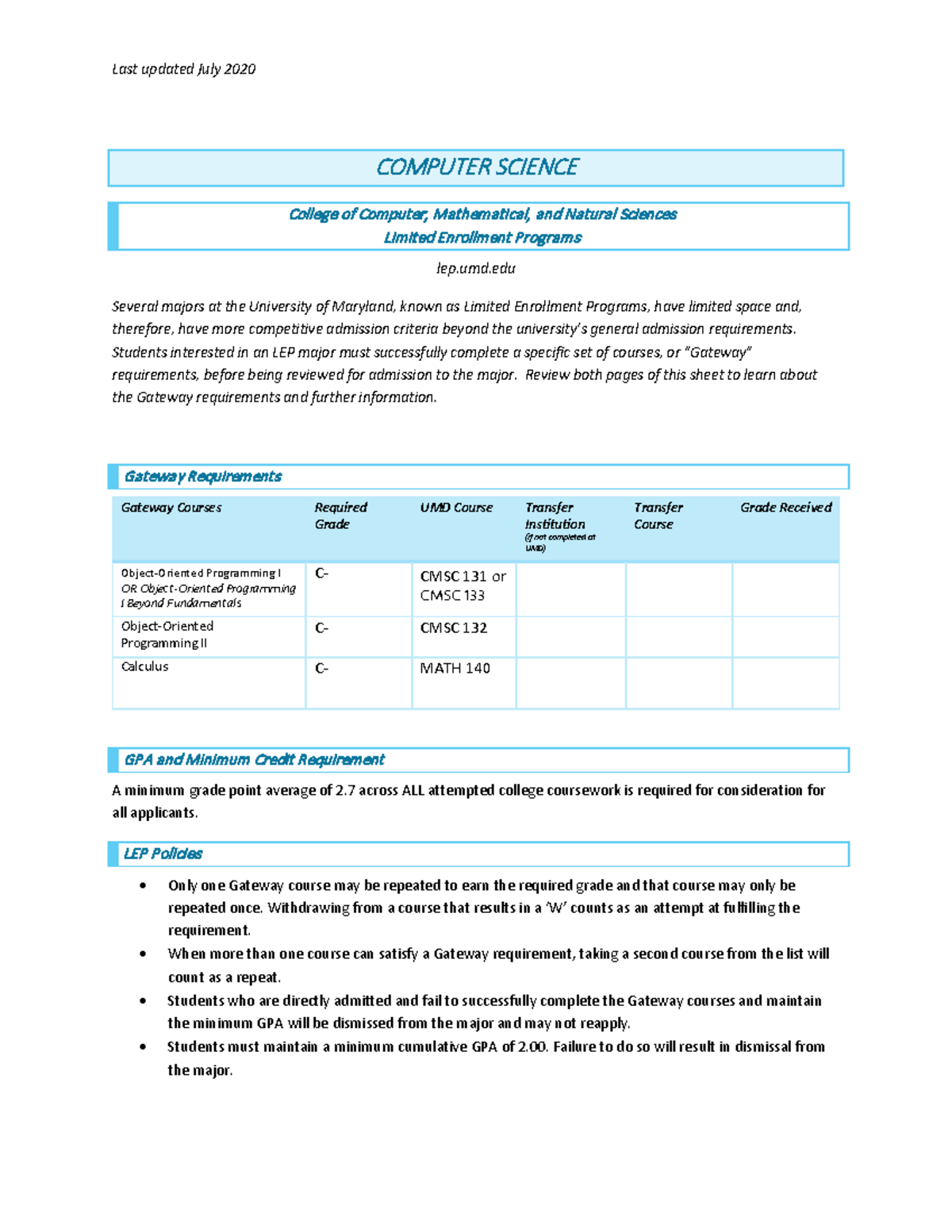 Computerscience - Sylabus - Last updated July 2020 COMPUTER SCIENCE ...