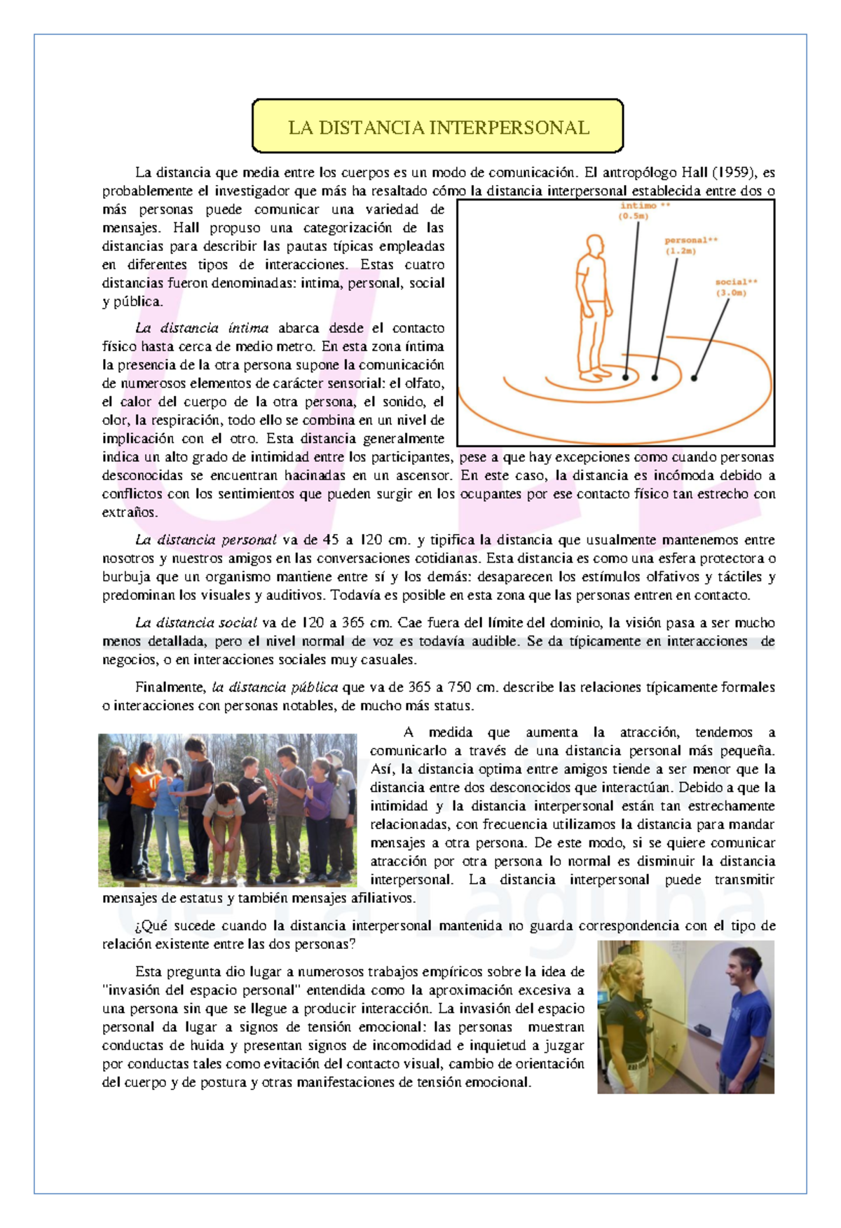 La distancia interpersonal 2012 - LA DISTANCIA INTERPERSONAL La ...
