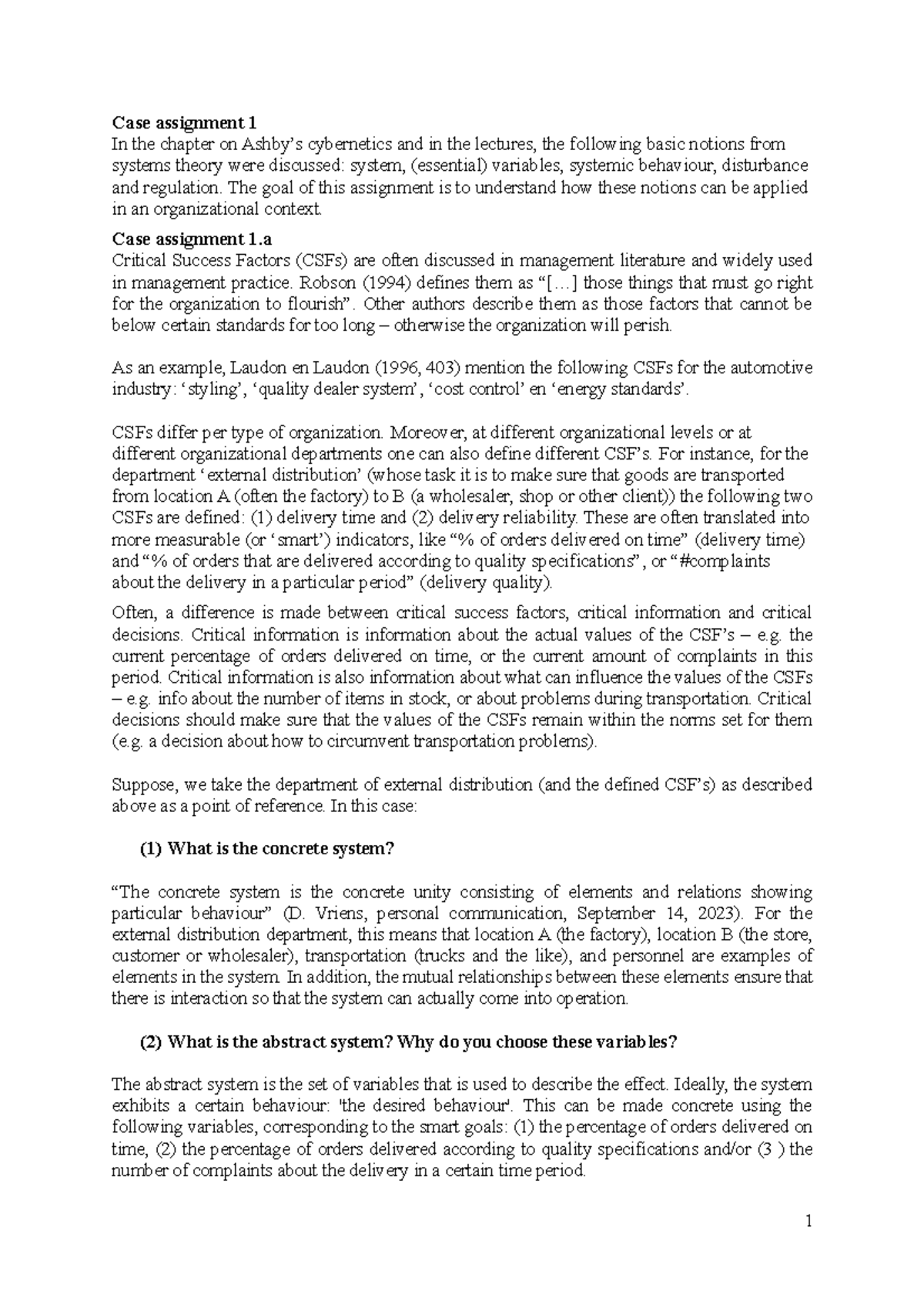 Group 10E caseassignment 1 - Case assignment 1 In the chapter on Ashby’s cybernetics and in the ...