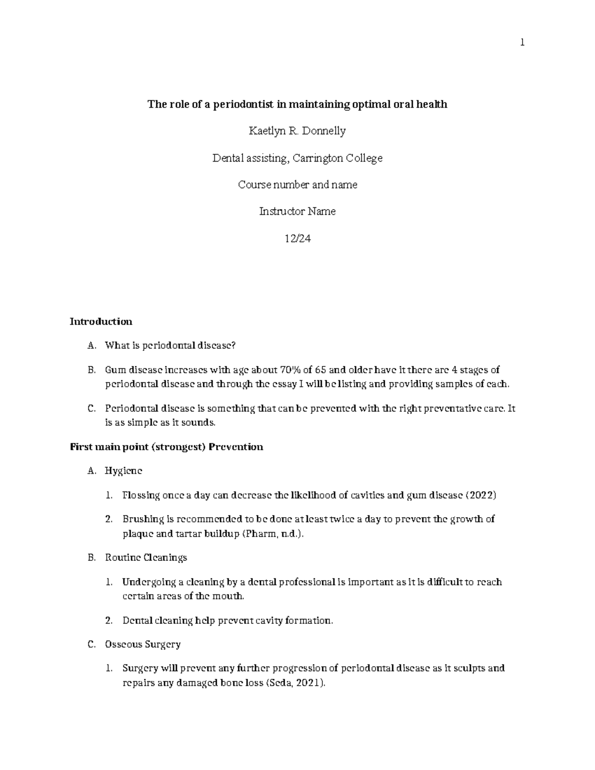 Outline Template 2023 - LECTURE - 1 The role of a periodontist in maintaining optimal oral ...