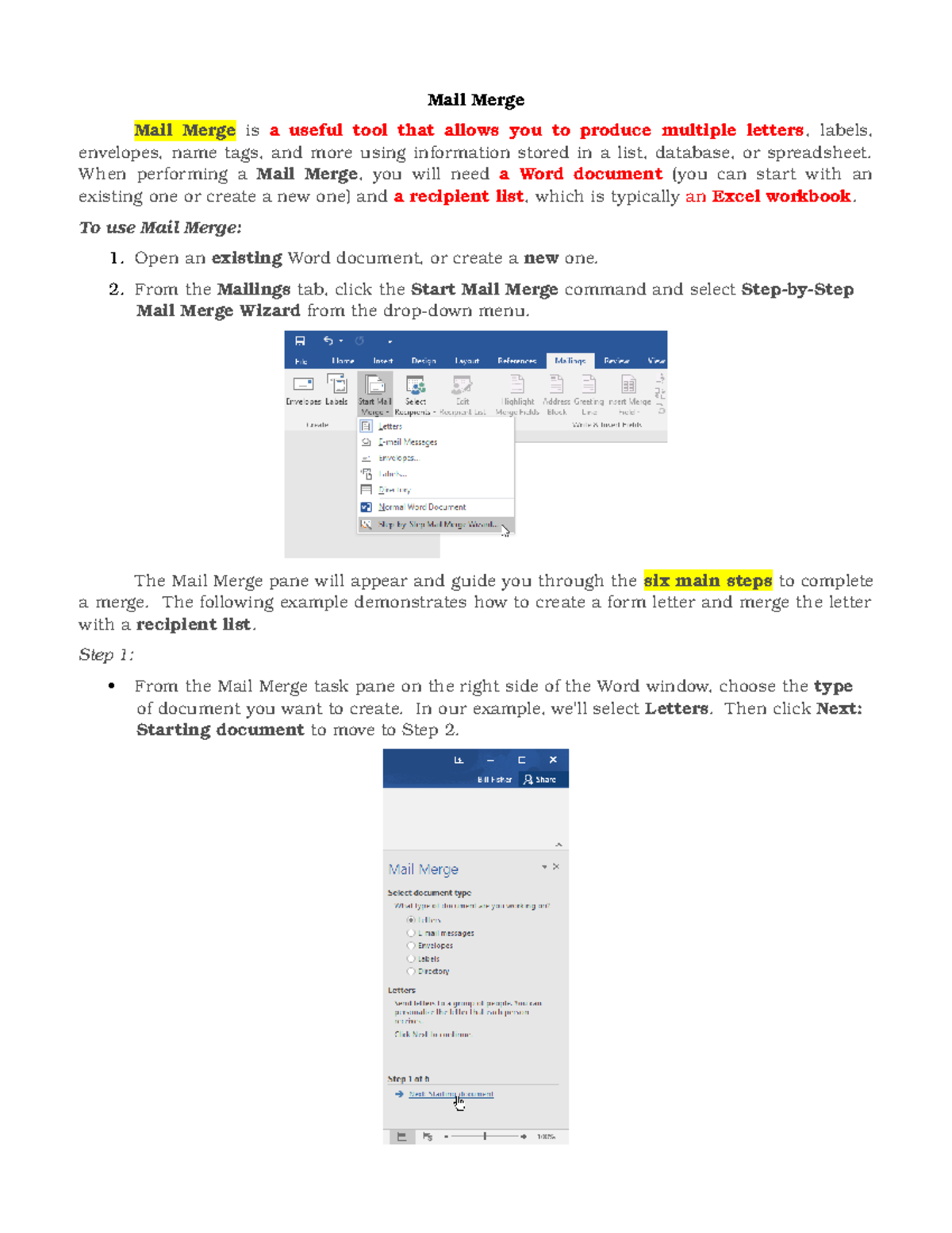 MS-Word-2016 Mail-Merge Tutorial - BS INfoTech - Studocu