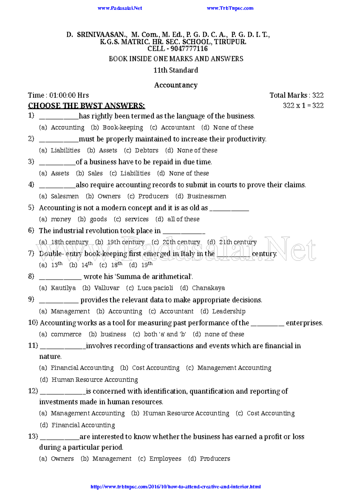11th accountancy creative questions all units - BOOK INSIDE ONE MARKS ...