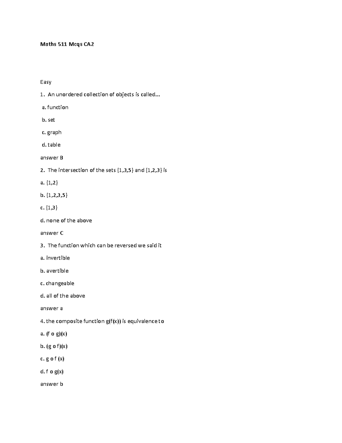 MATH 511 CA TEST 2 MCQS - MCQS - Maths 511 Mcqs CA Easy An unordered ...
