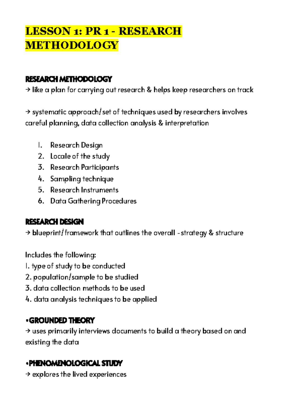 LESSON 1 NOTES RESEARCH - LESSON 1: PR 1 - RESEARCH METHODOLOGY ...