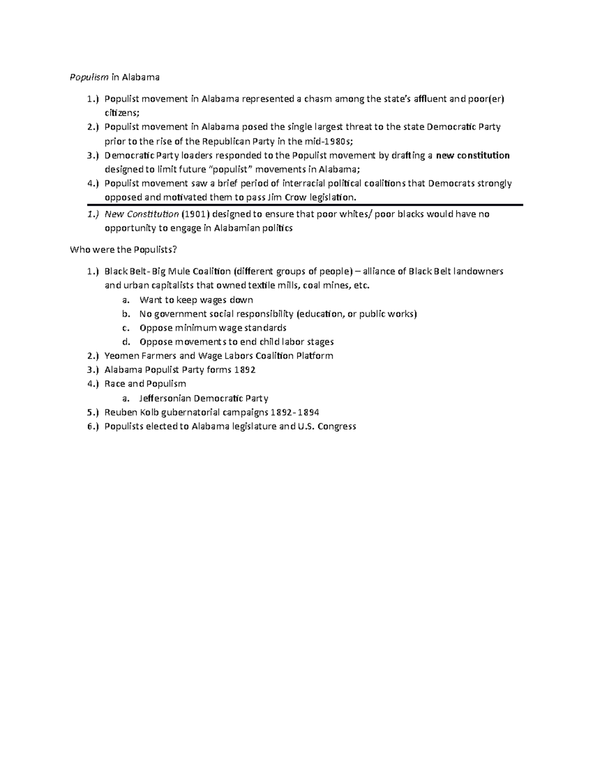 March 3- Discussion and Notes - Populism in Alabama 1.) Populist ...