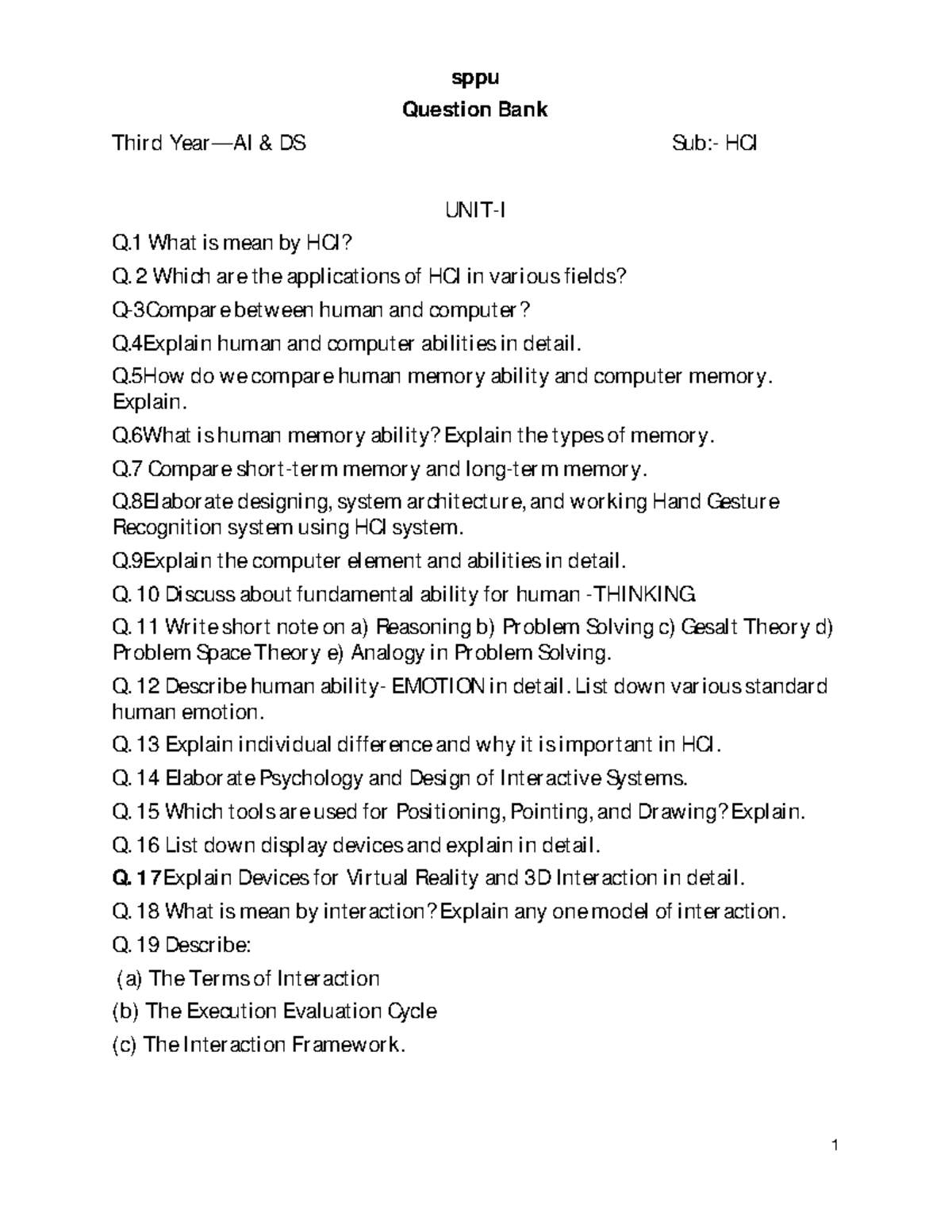 HCI-Q-BANK-Unit-1 & Unit-2 - 1 sppu Question Bank Third Year—AI & DS Sub:- HCI UNIT-I Q What is ...