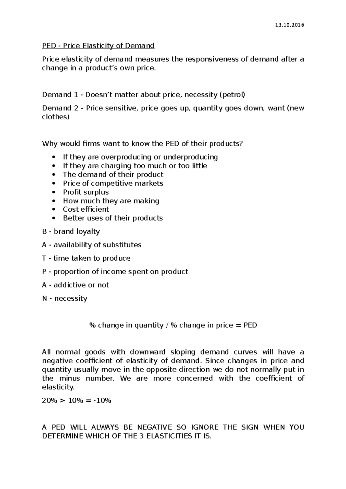 E 13 - Microeconomics lesson work for OCR - PED - Price Elasticity of ...