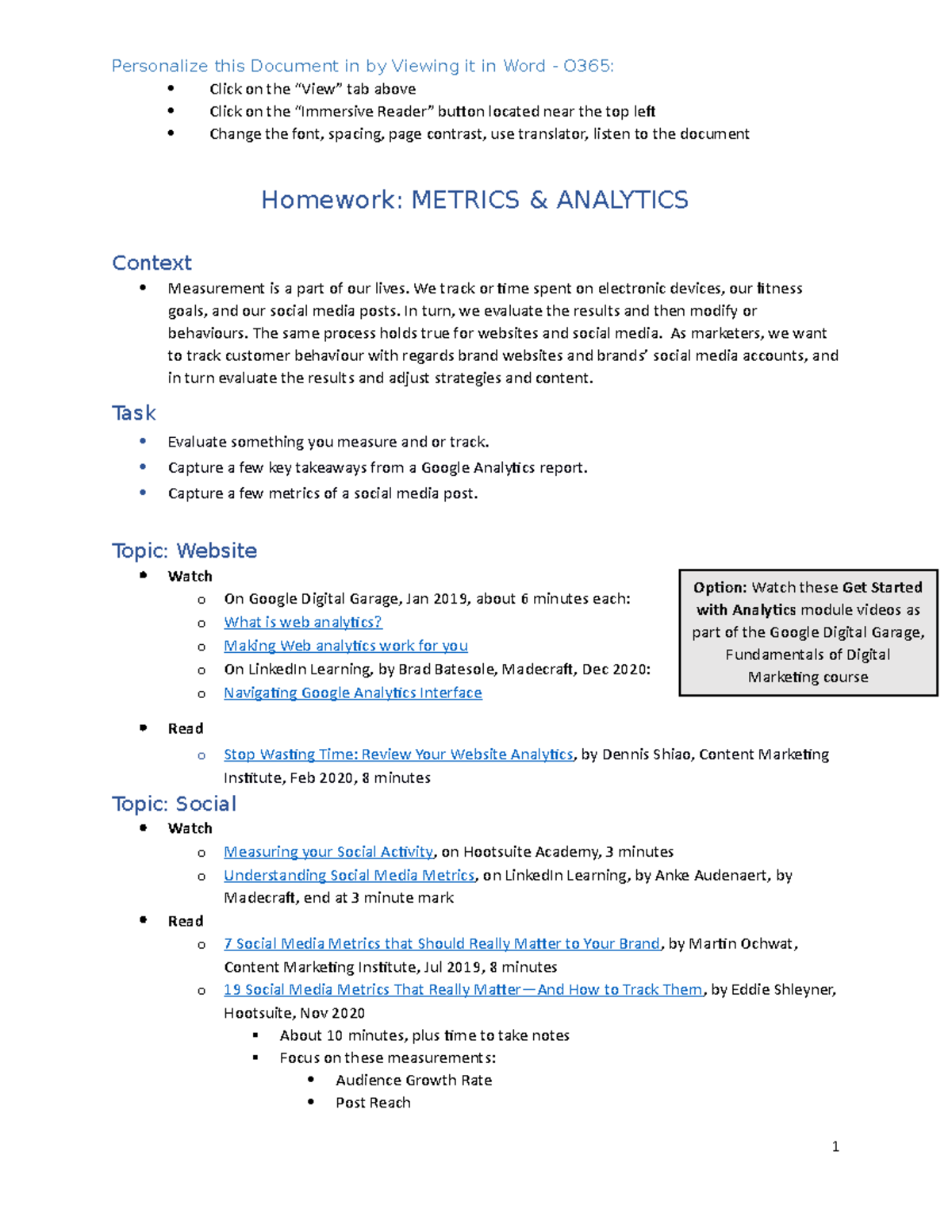 Homework - Metrics & Analytics - Click on the “View” tab above Click on ...