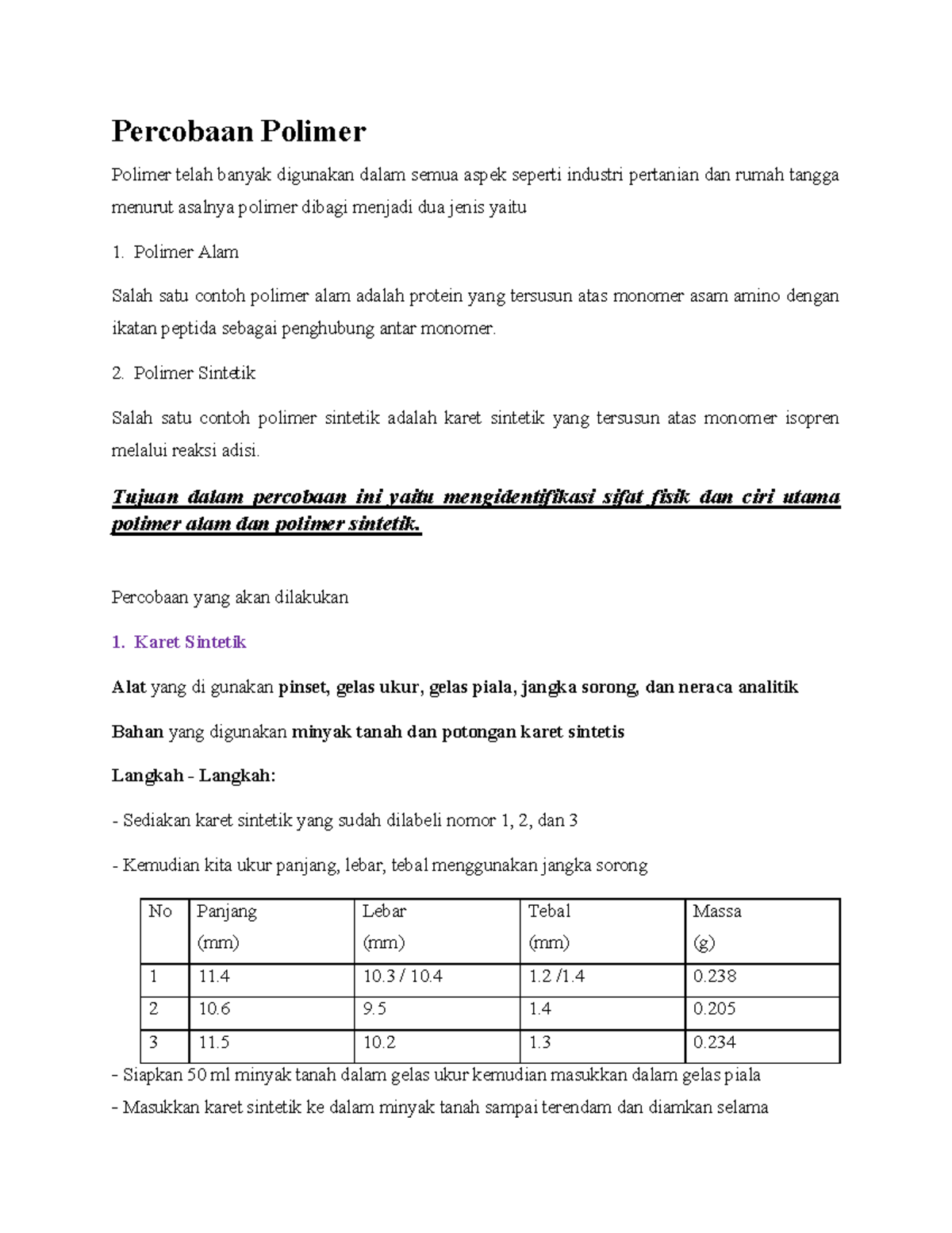 Praktikum Kimia 4 - Percobaan Polimer Polimer telah banyak digunakan ...