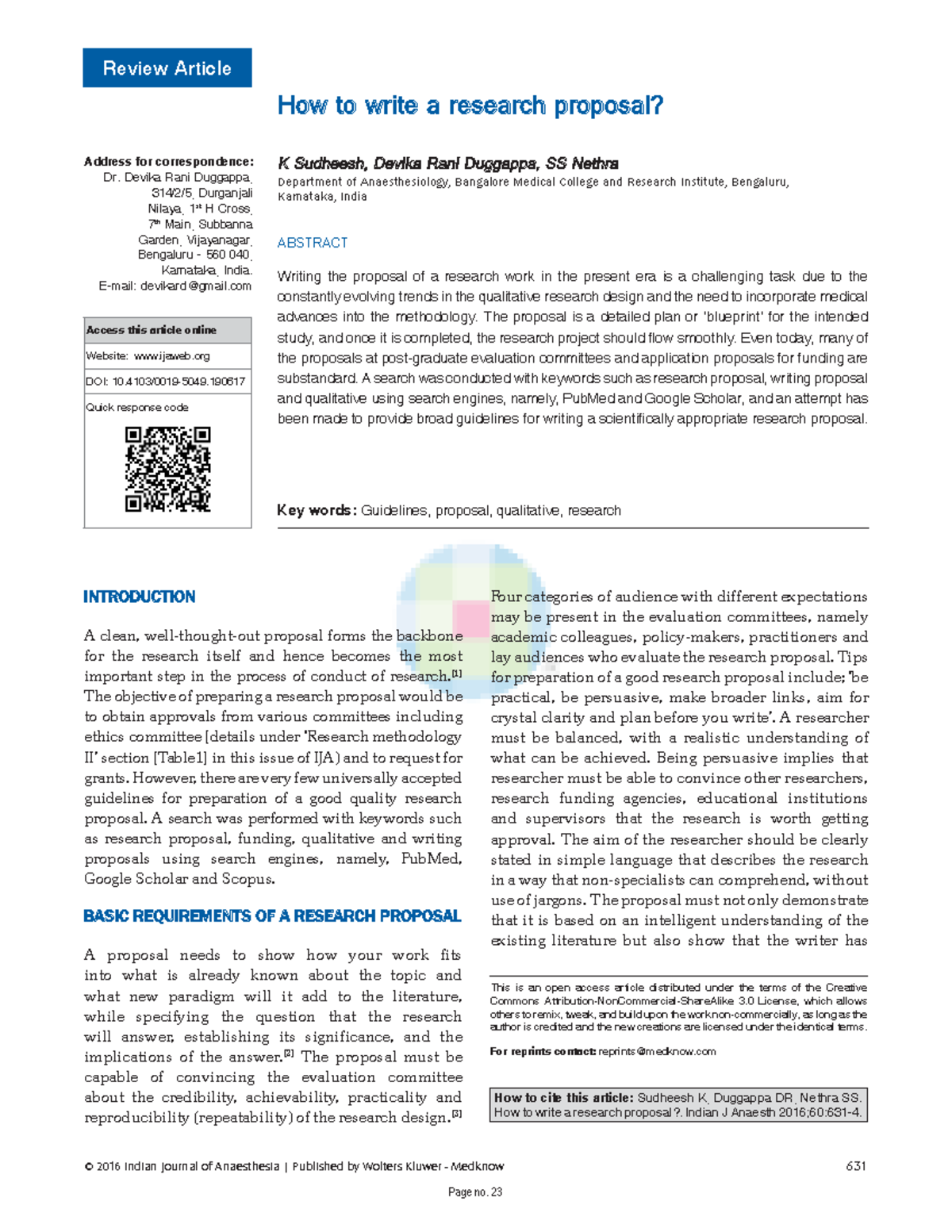Handout - How to write a research proposal - © 2016 Indian Journal of ...
