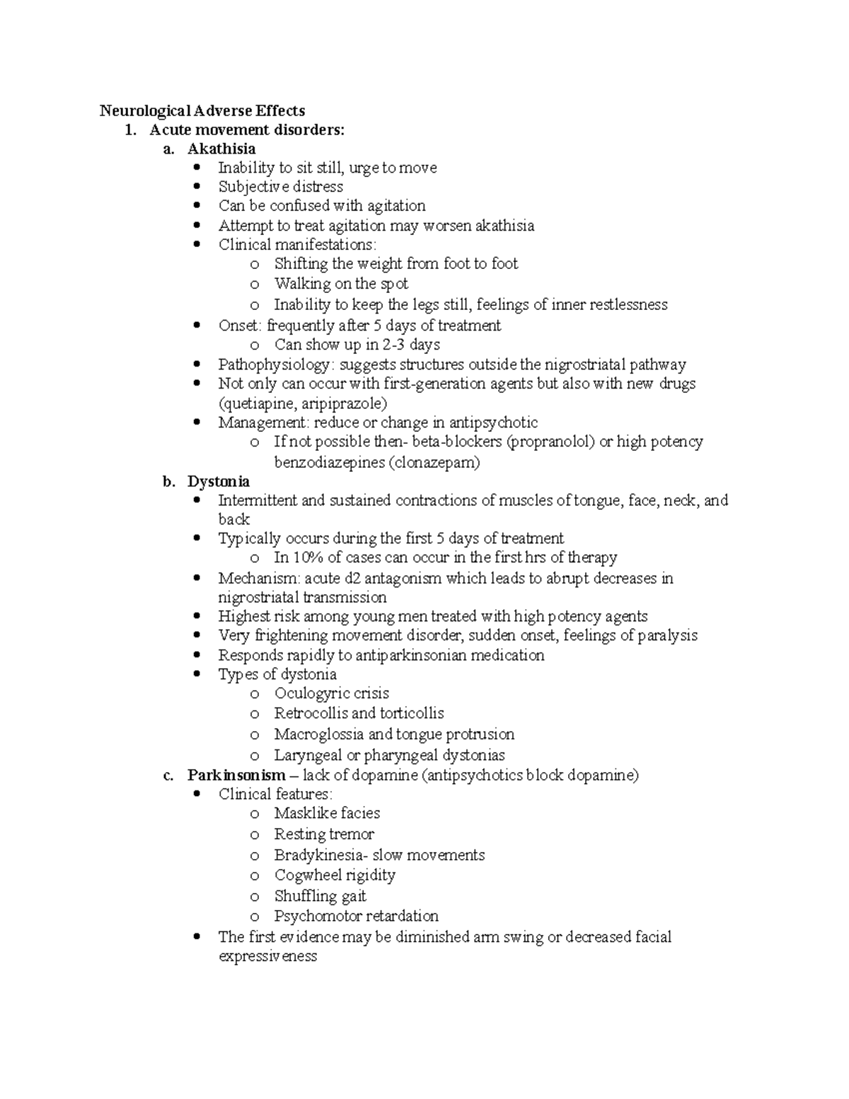 Acute movement disorder - Neurological Adverse Effects 1. Acute ...