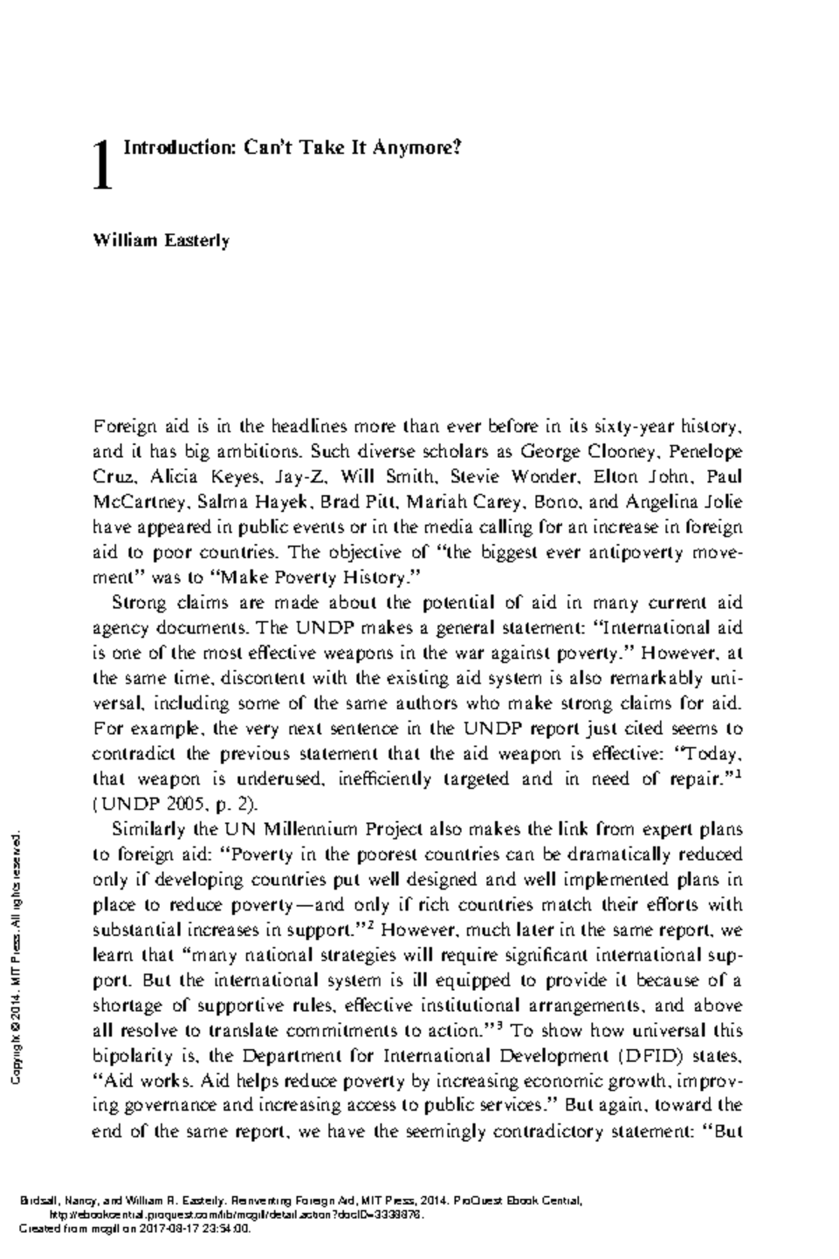 INTD Easterly Reinventing Foreign Aid - 1 Introduction: Can’t Take It ...