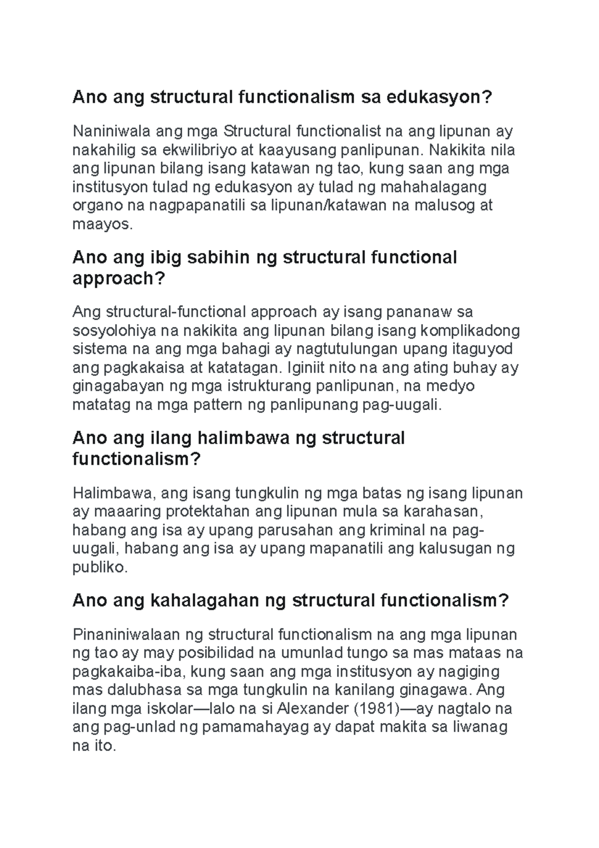 Tarp - ADASFSFA - Ano ang structural functionalism sa edukasyon ...