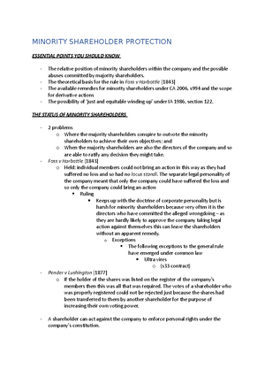 Company Law-Minority Shareholder Protection - Protection of Minority ...