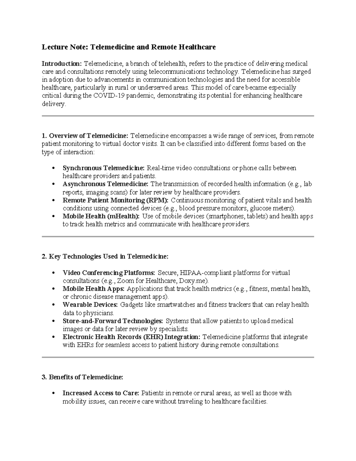 Lecture Note - 3 - asdasdsadad - Lecture Note: Telemedicine and Remote ...