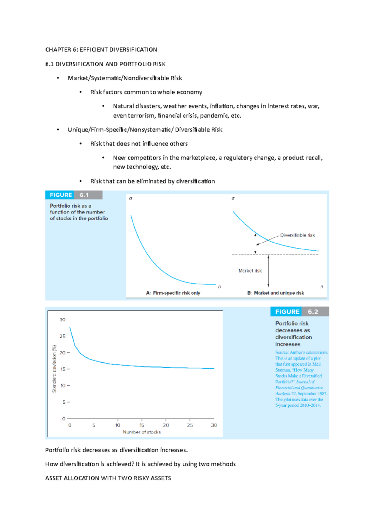 Chapter 6 P1 - CHAPTER 6: EFFICIENT DIVERSIFICATION 6 DIVERSIFICATION AND PORTFOLIO RISK - Studocu
