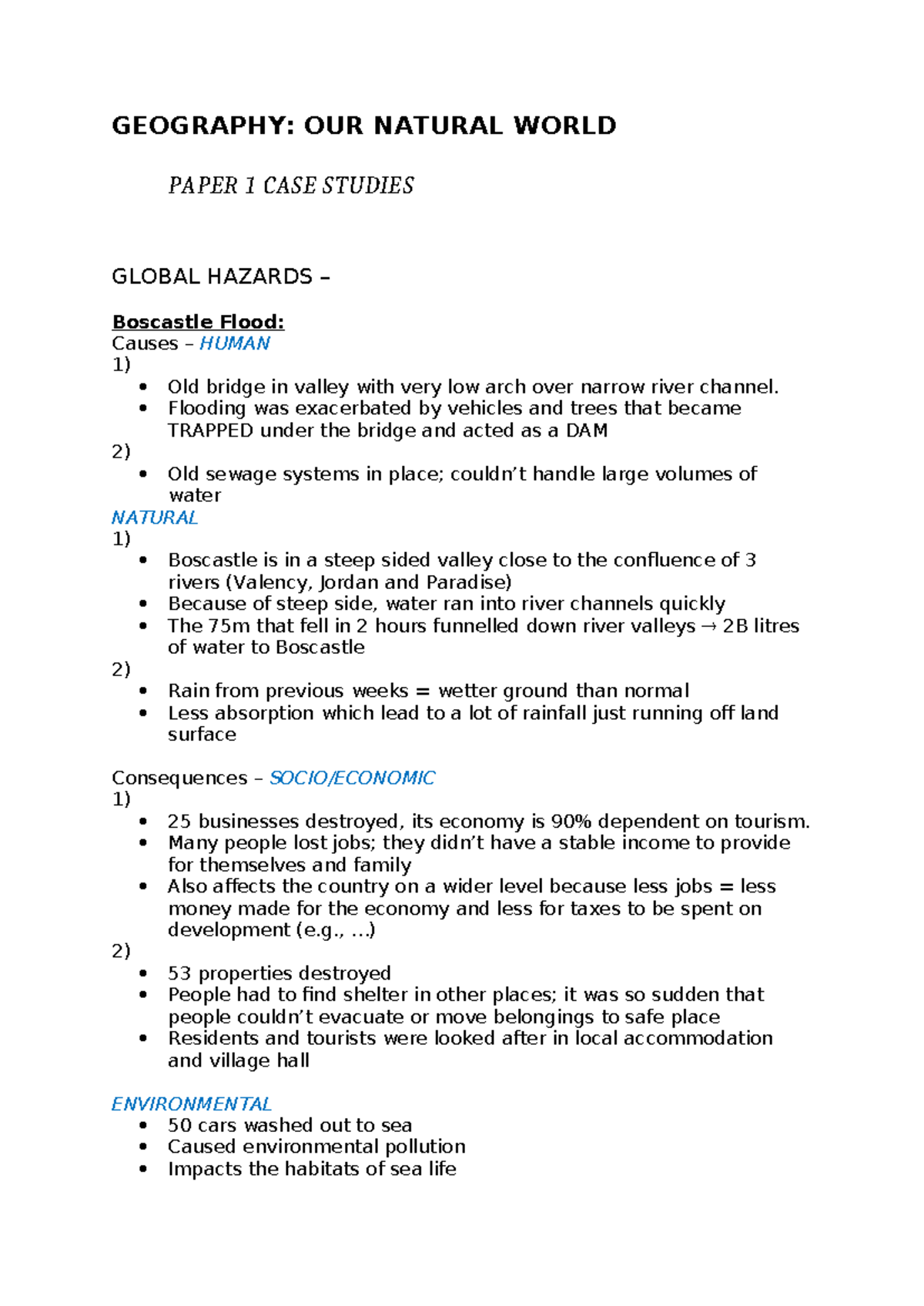 OCR B geography case studies paper 1 GCSE - GEOGRAPHY: OUR NATURAL ...