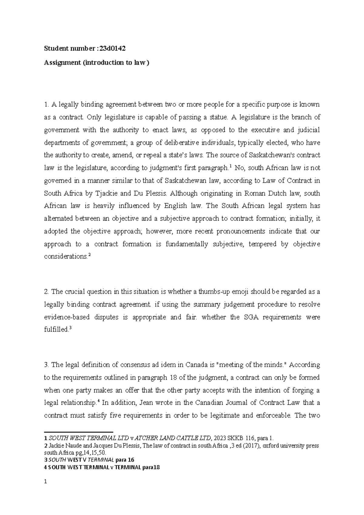 Law assignment - Student number :23d Assignment (introduction to law ...