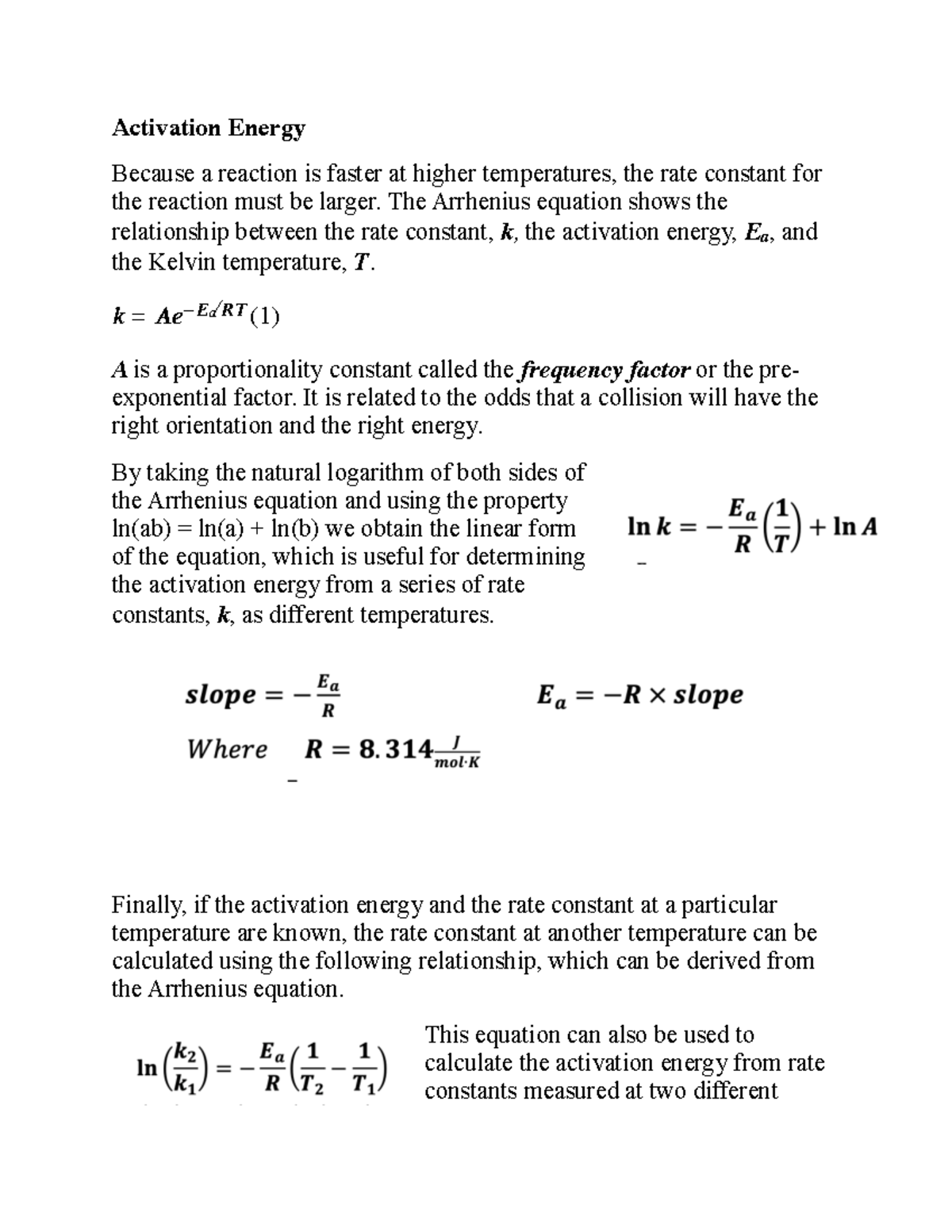 General Chemistry Lecture Notes - Activation Energy Because a reaction ...