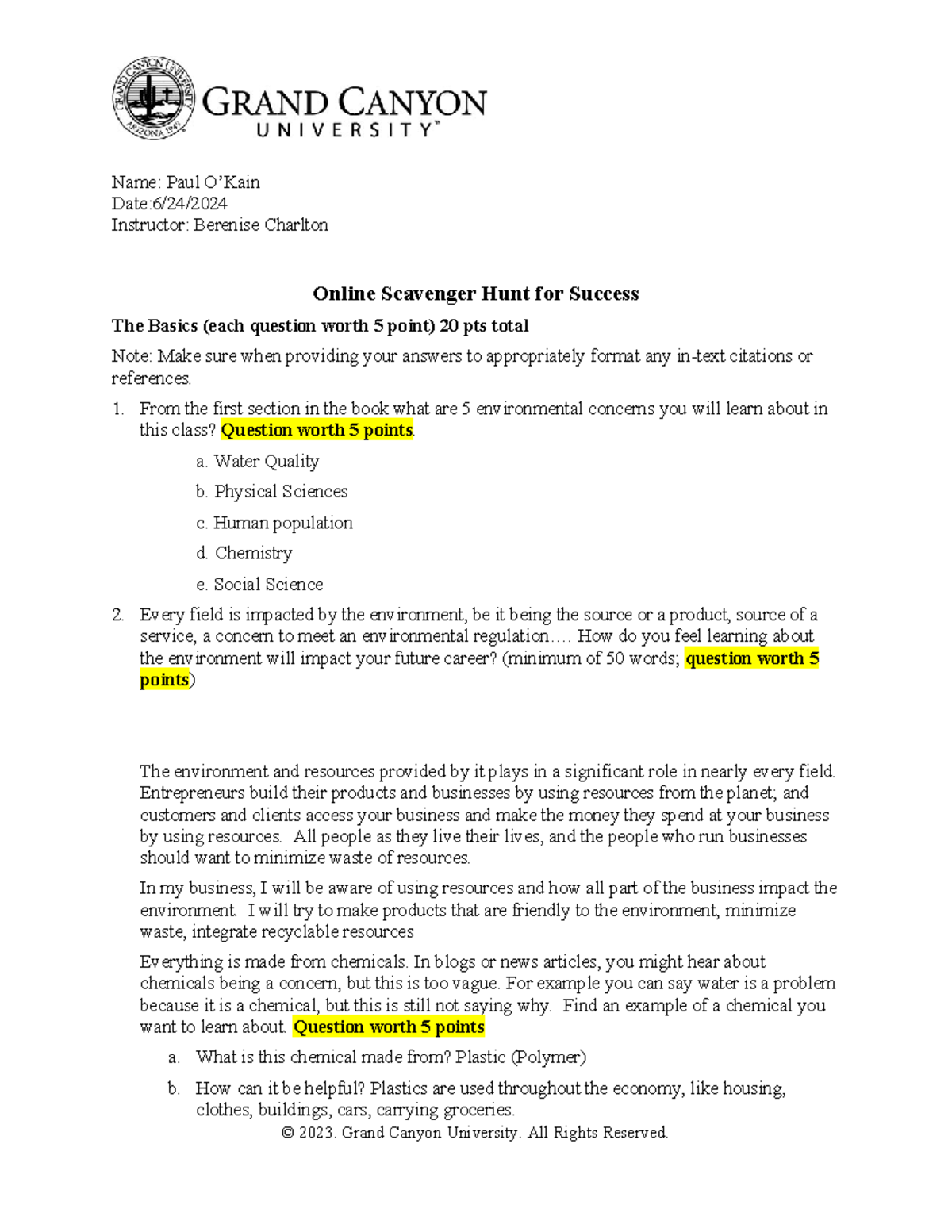 Online Scavenger Hunt For Success Resource - Name: Paul O’Kain Date:6 ...