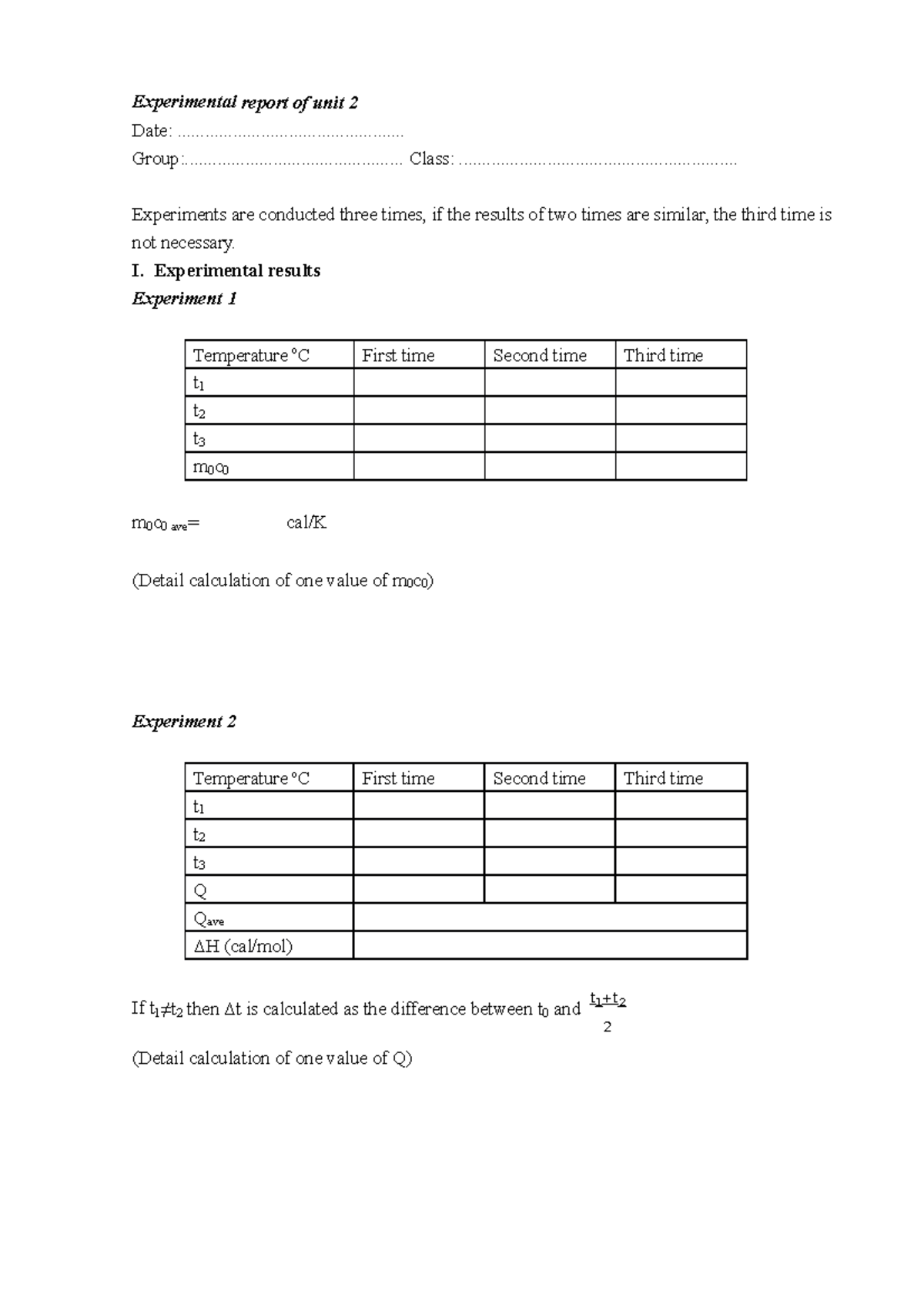 Template-FOR-experiment - Experimental report of unit 2 Date: - Studocu