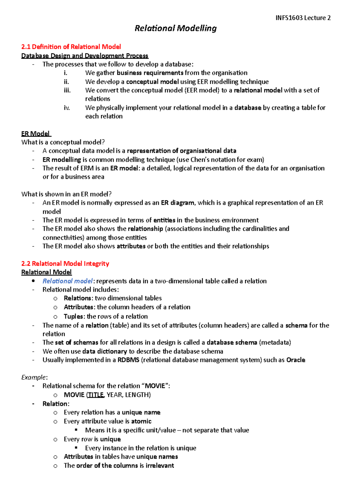 Lecture 2 Relational Modelling University Of New South Wales Relational Modelling 2 