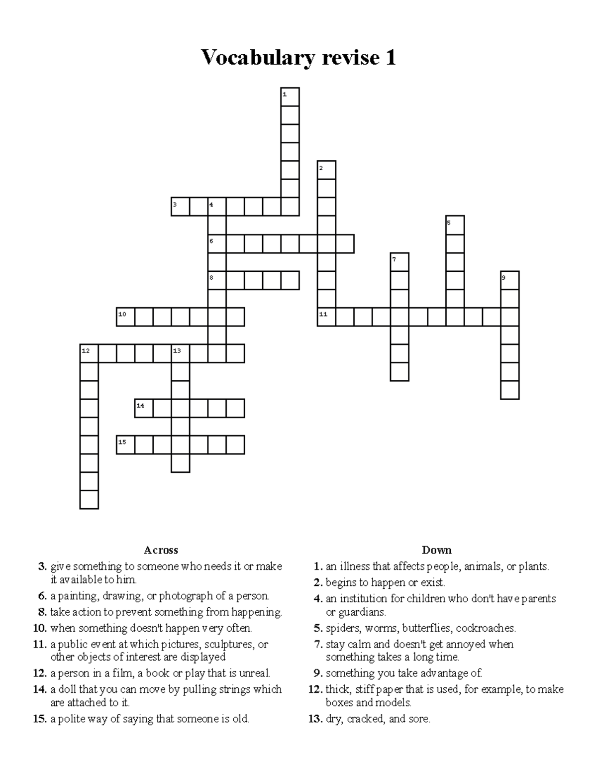 Vocabulary-revise-1 - klnjknln - Vocabulary revise 1 Across 3. give ...