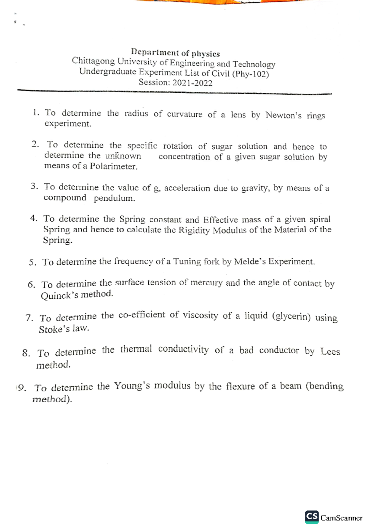 PHY 102 LAB - Physics Practical Materials - Physics (Sessional) - Studocu