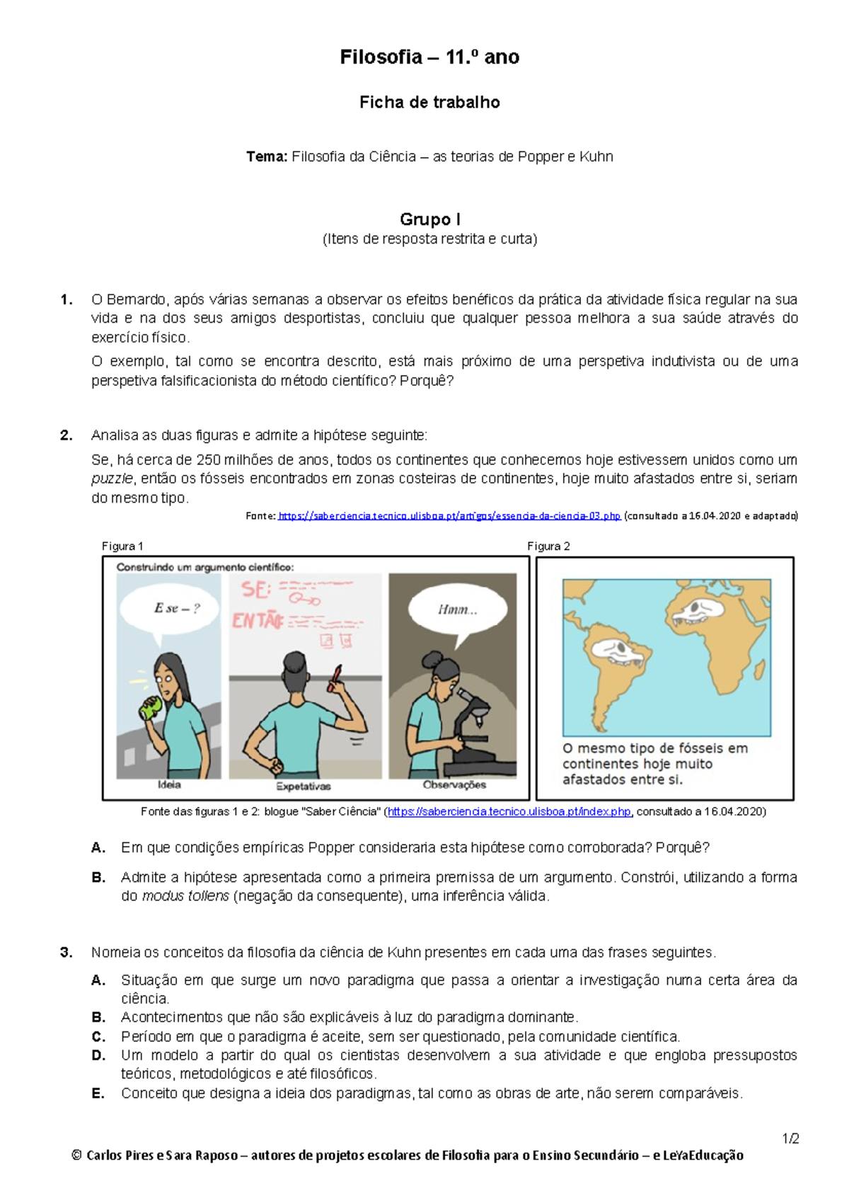 Ficha de trabalho - Filosofia 11º - Filosofia da Ciência - Filosofia – 11.º ano Ficha de ...