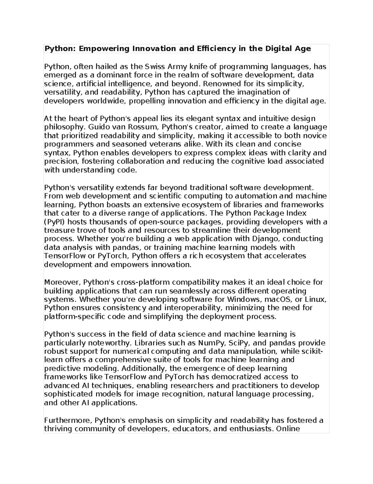 Course hero unlock 1 - Python: Empowering Innovation and Efficiency in the Digital Age Python ...