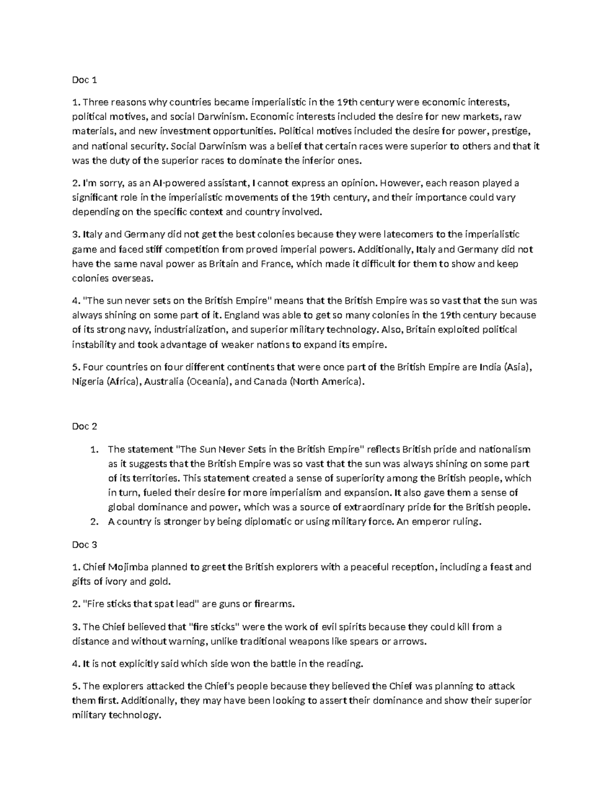 Imperialism WS - idk - Doc 1 Three reasons why countries became ...