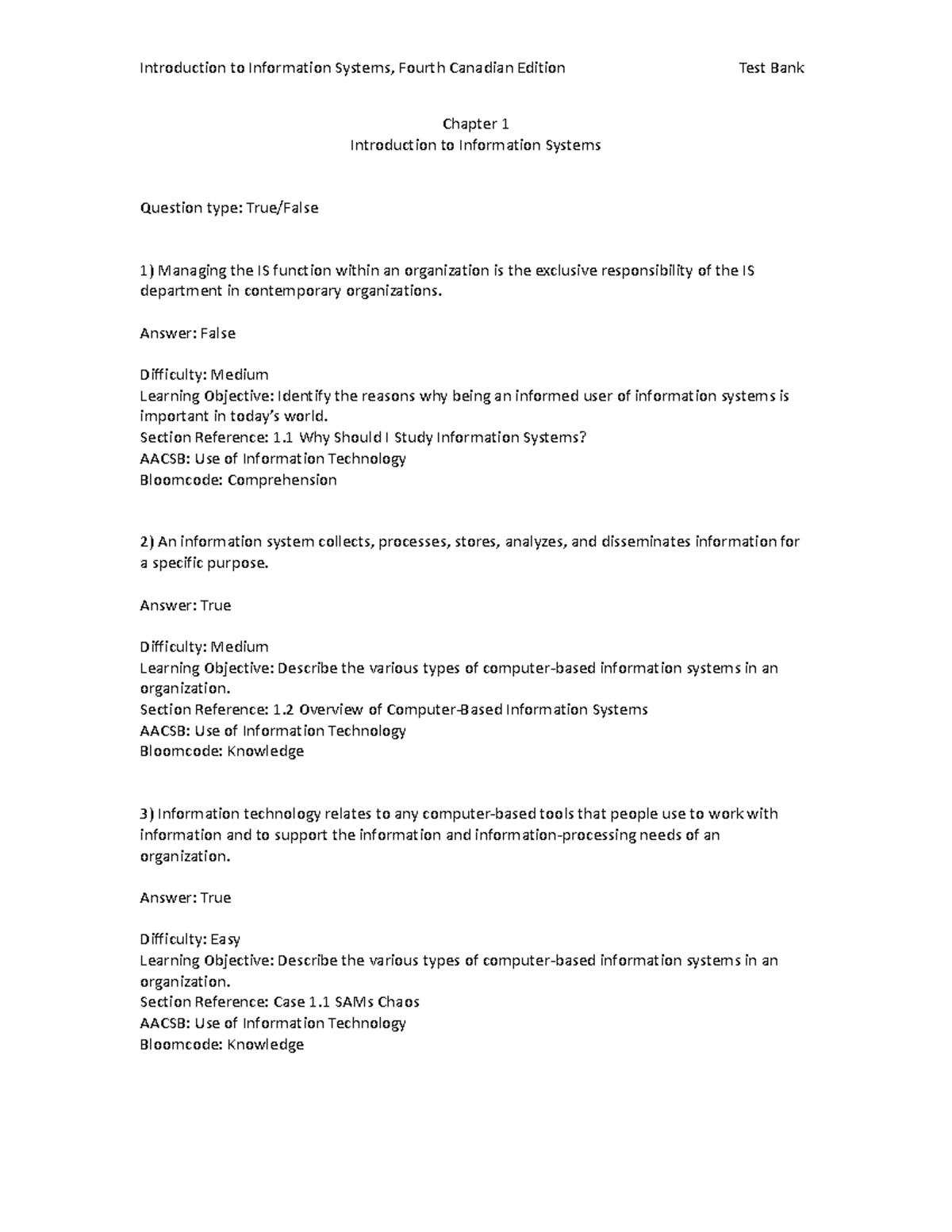 Testbank btma 317 - Chapter 1 Introduction to Information Systems ...