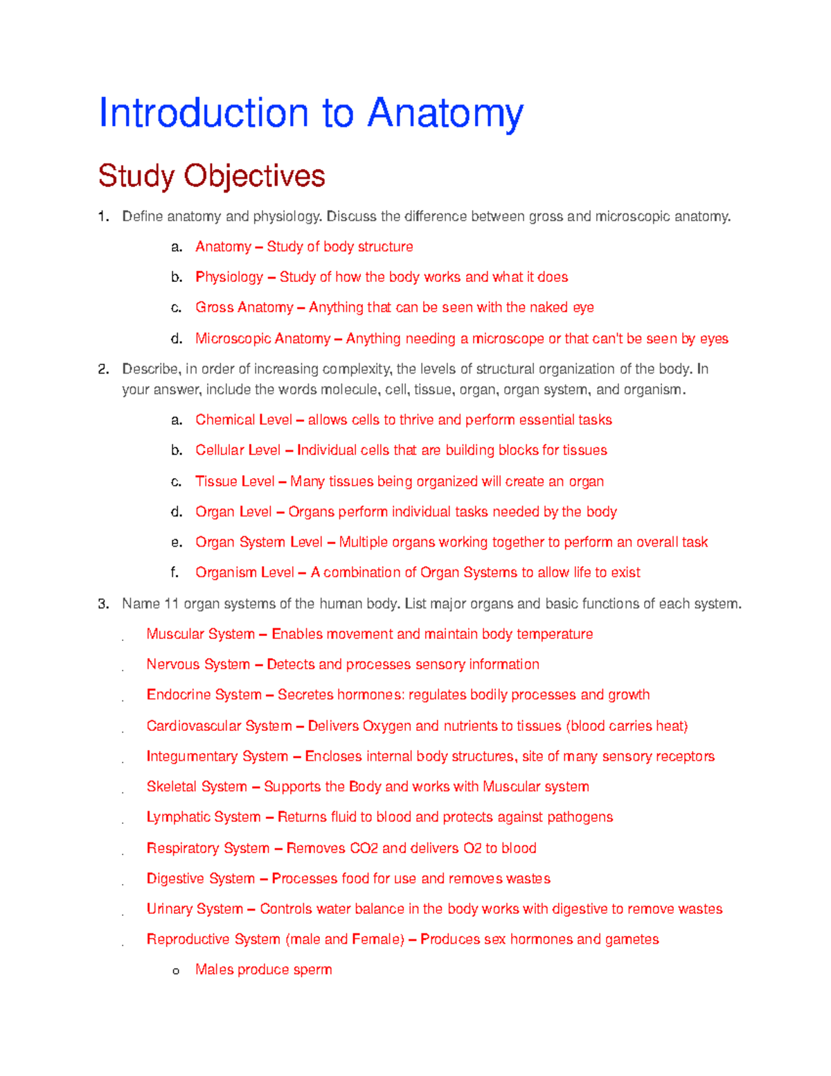 Chapter 1 - Study Objectives - Introduct ion to Anat omy Study Objecti ...