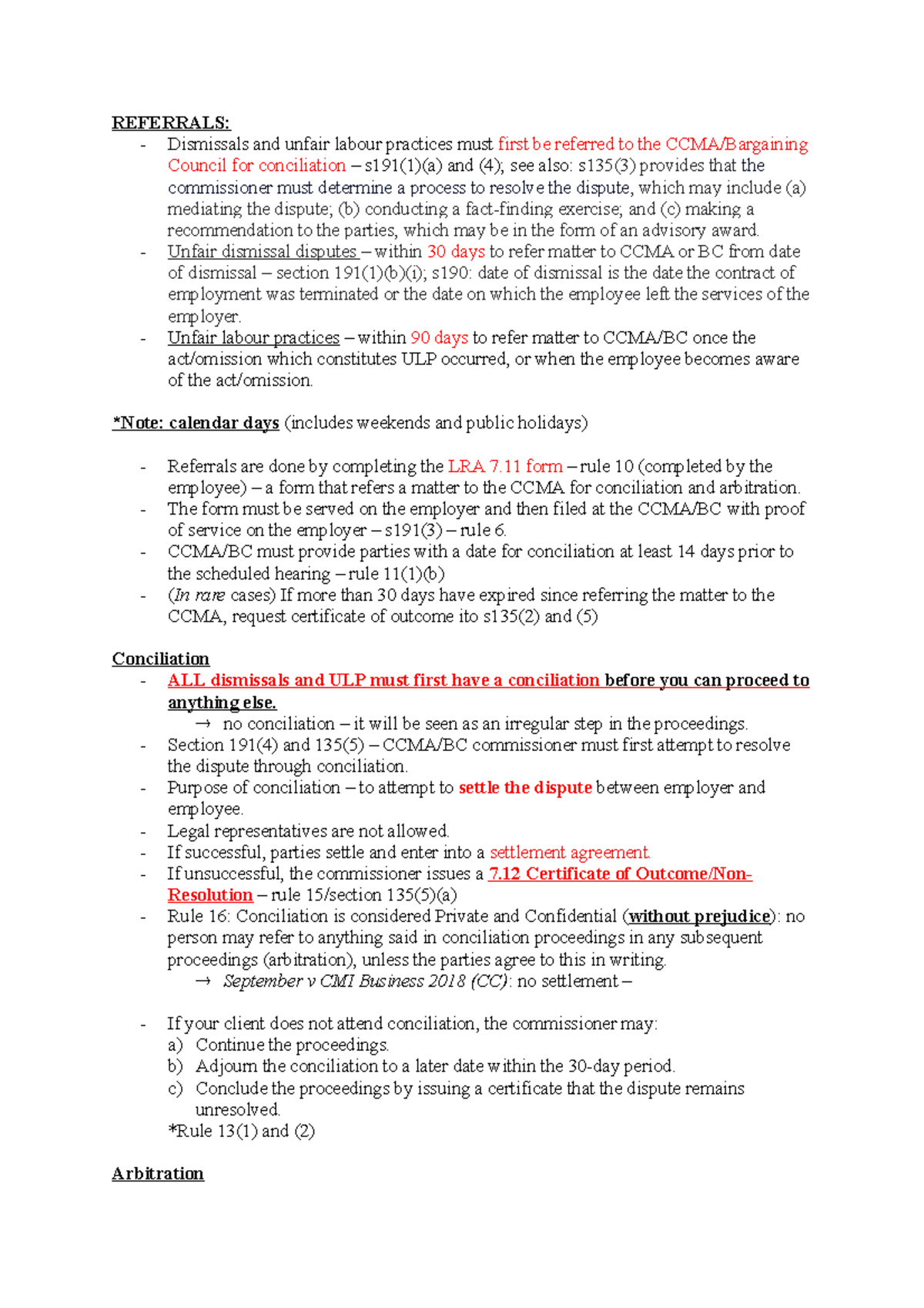2. CCMA Referrals - Class notes - REFERRALS: Dismissals and unfair ...