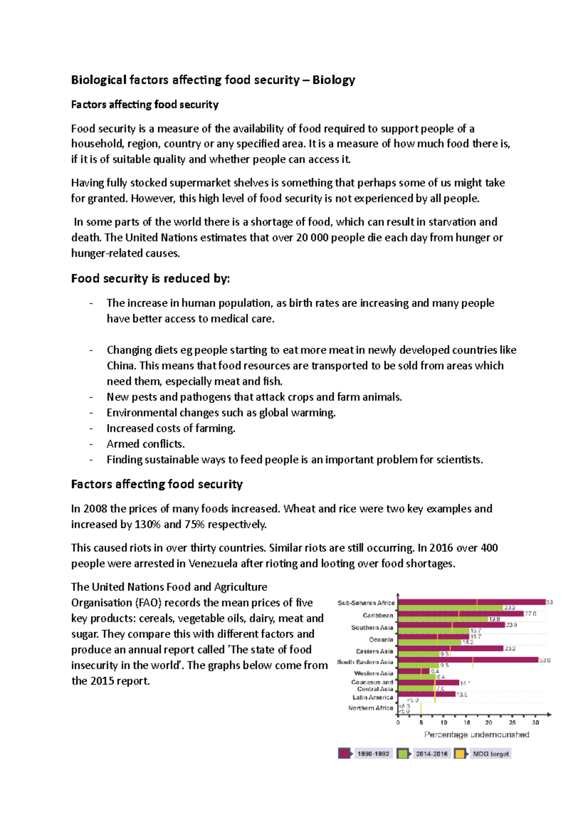 Biological factors affecting food security - It is a measure of how ...