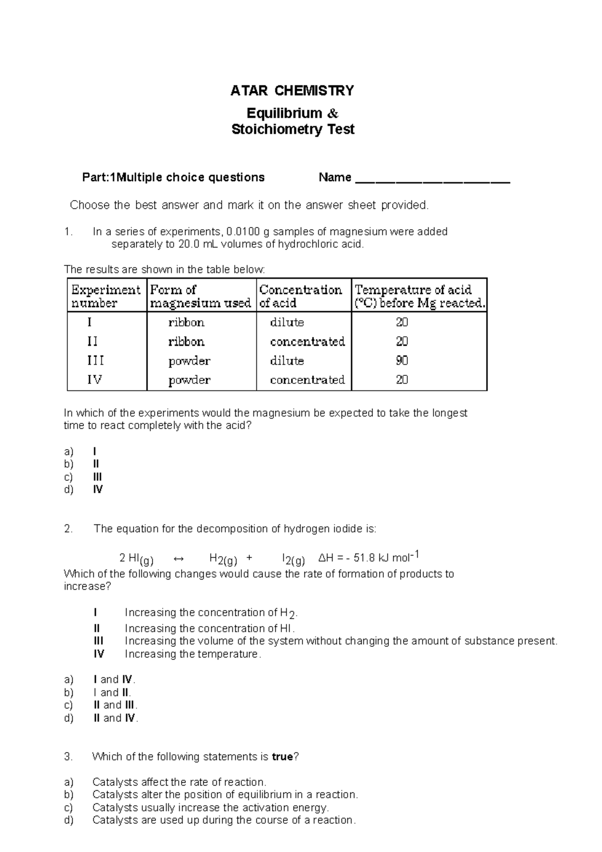 2017 Chem 12 Test 1 - Rates and Equilibrium past test - ATAR CHEMISTRY ...