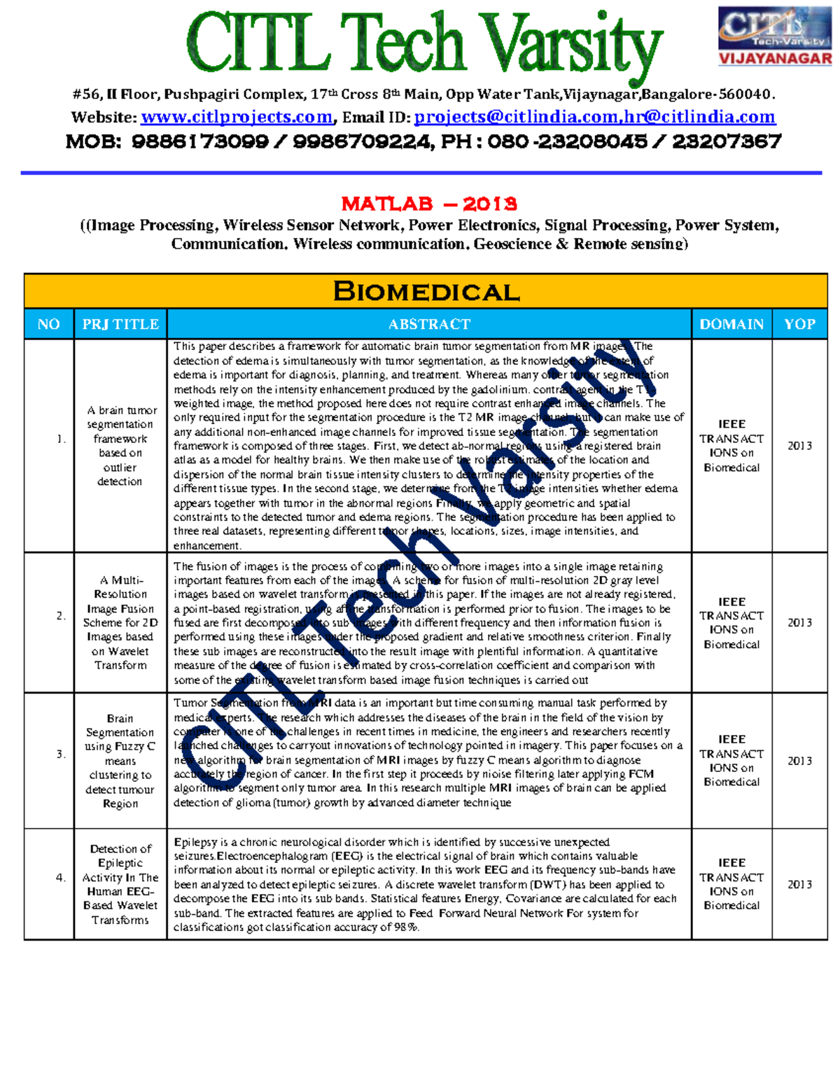 Matlab based biomedical projects - Biomedical NO PRJ TITLE ABSTRACT ...