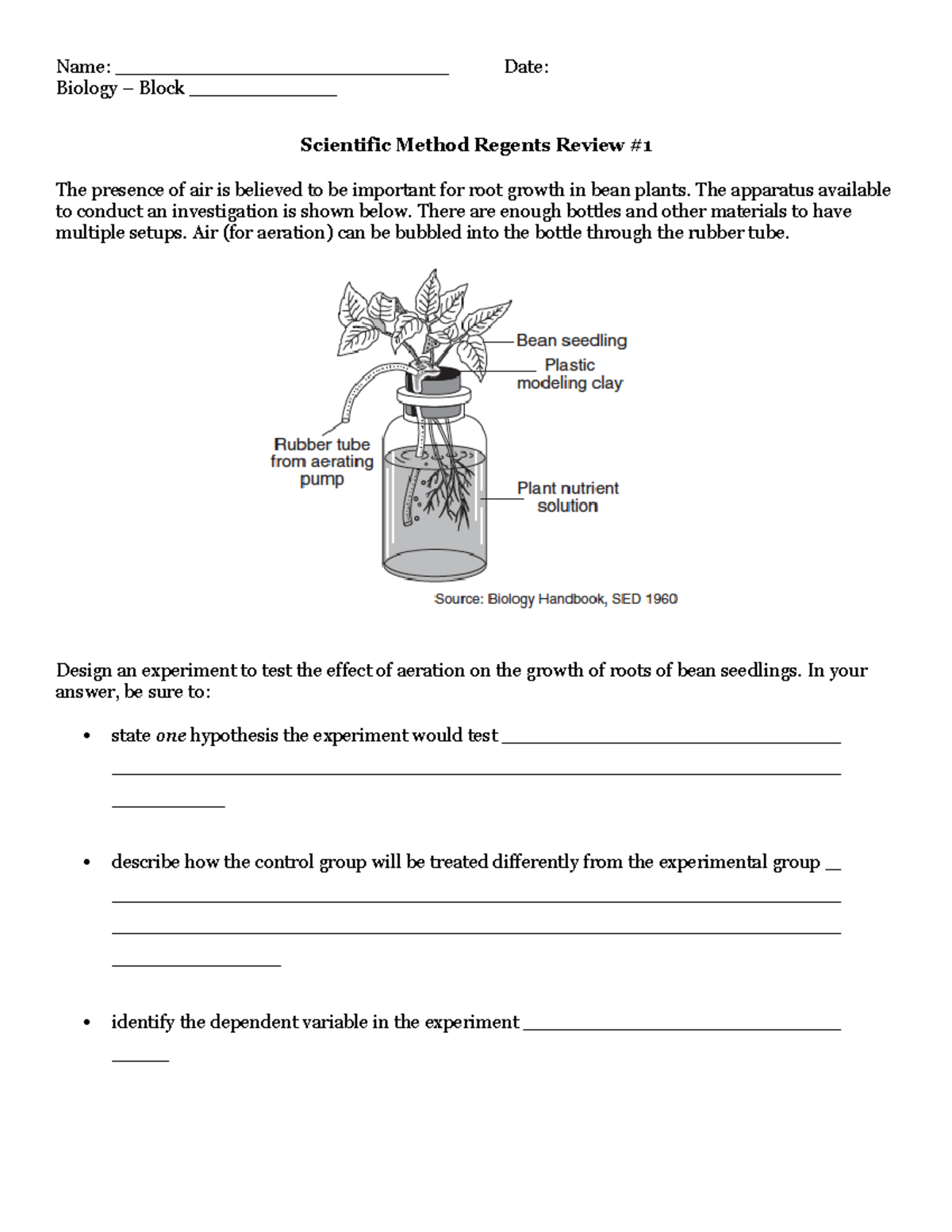 Regents review - practice questions - Name: Date: Biology – Block ...