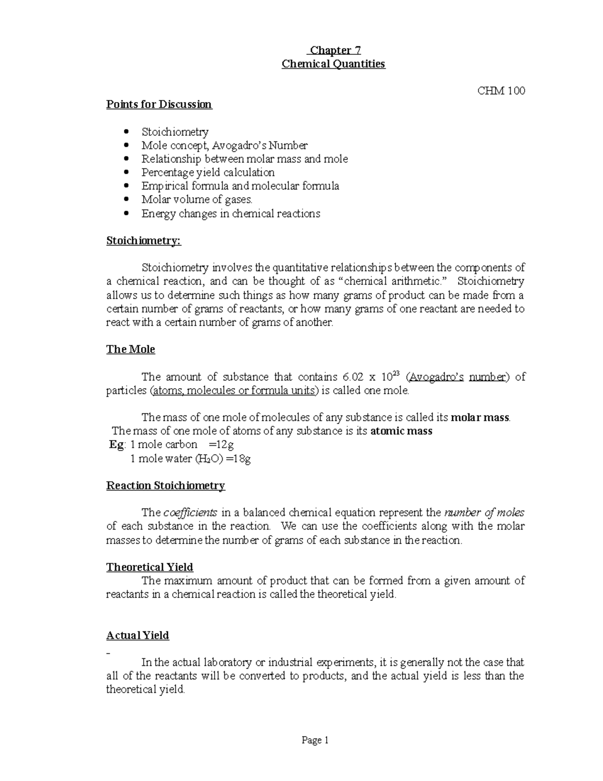 Chapter-7 mole - Lecture notes/summary of chapter 7 of Introduction to ...