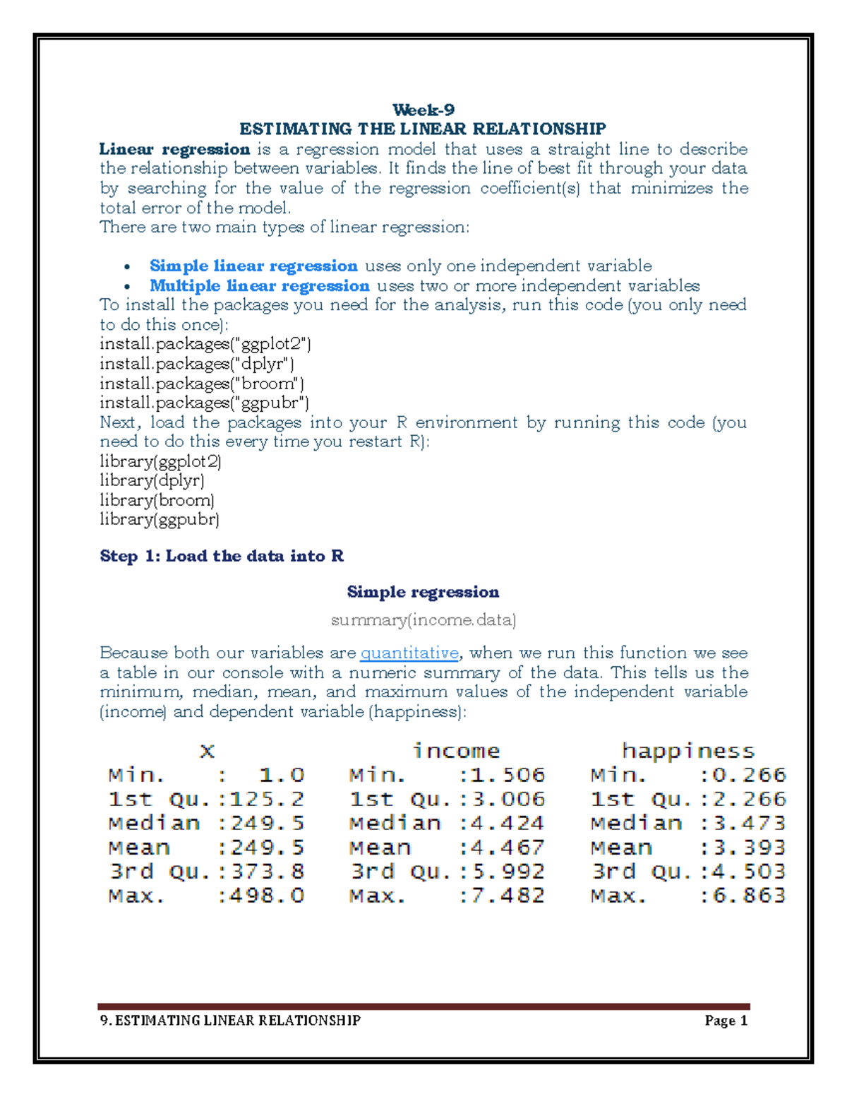 9. Estimating Linear Relationship - Computer Science - JNTU - Studocu