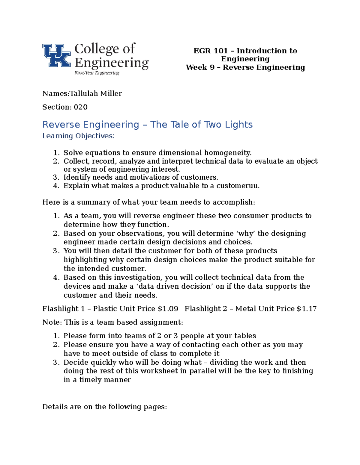 EGR101 Wk9 Reverse Eng Worksheet copy copy - EGR 101 – Introduction to ...
