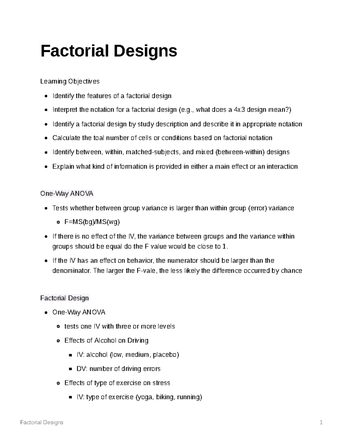 Factorial Designs - Factorial Designs Learning Objectives Identify the ...